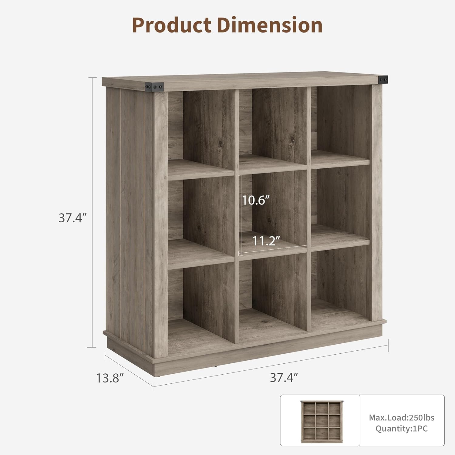 Garvee Farmhouse Book Shelf 9 Cube Storage Organizer Bookshelf 3 Tier ...