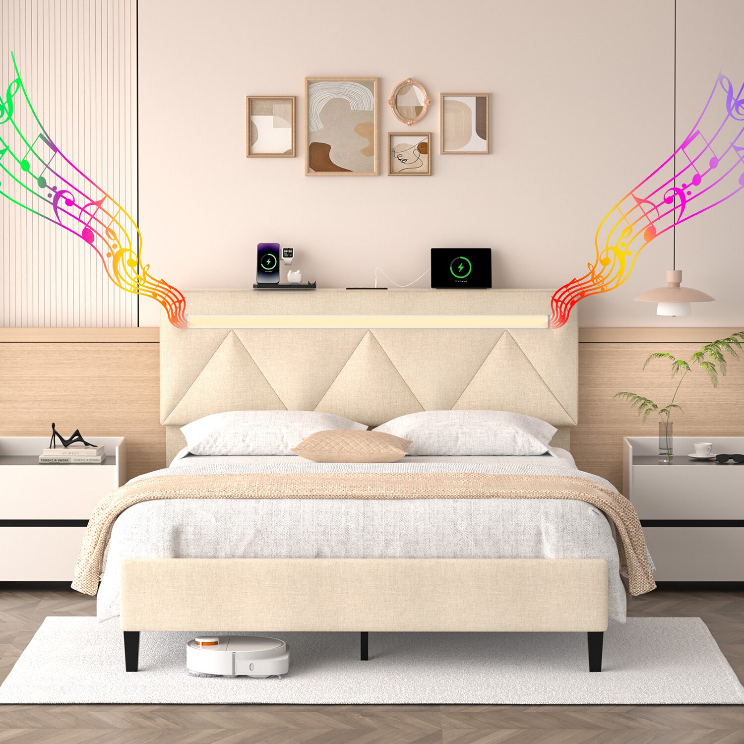 Queen Bed Frame with Bluetooth Speaker Bedroom Furniture at Lowes.com
