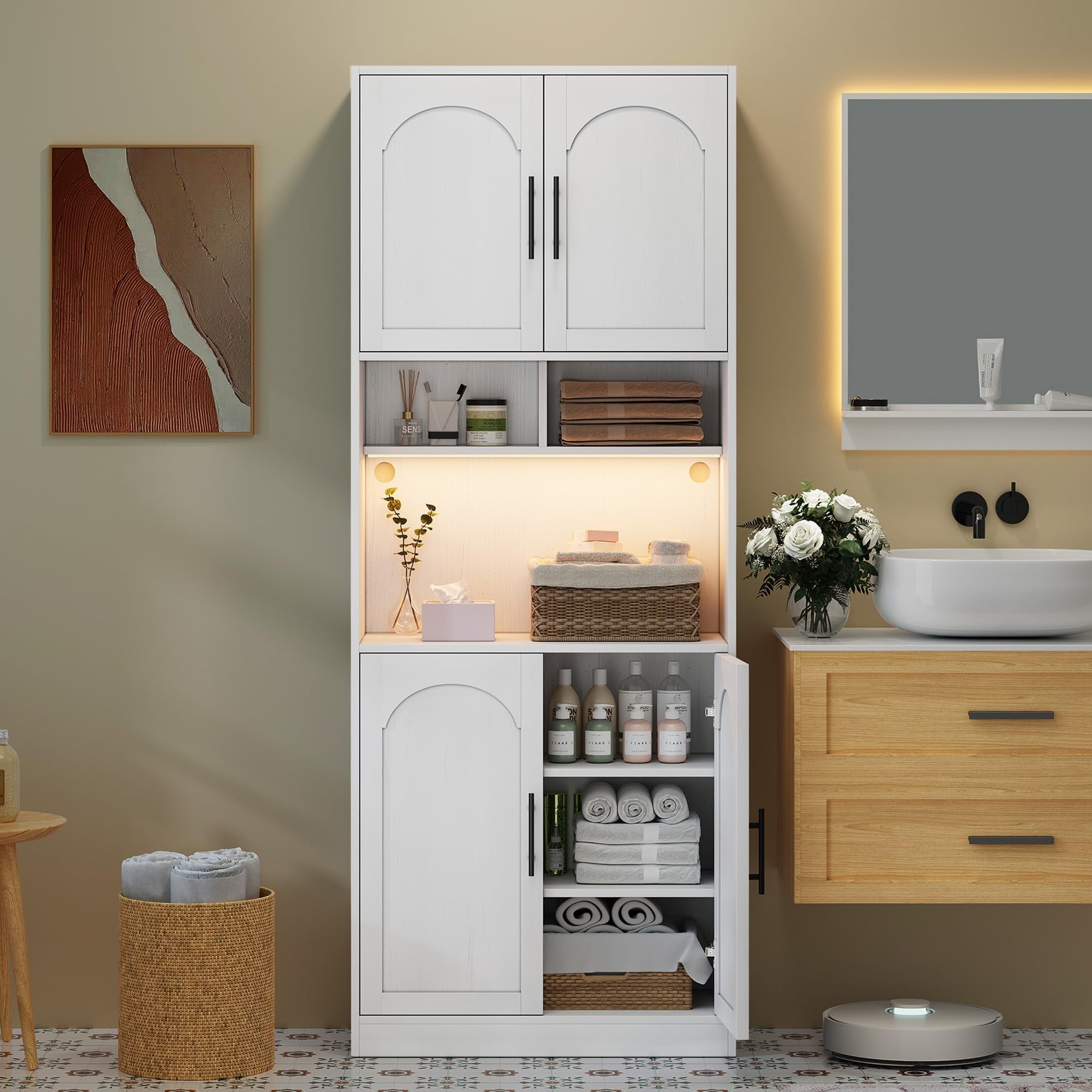 Garvee Tall Kitchen Hutch Bar Cabinet with Microwave Stand Kitchen ...