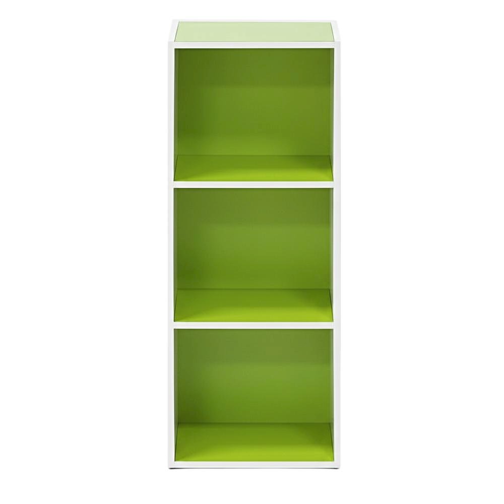 FurniFact White/Green 3-Tier Open Shelf Bookcase with Ample Storage and ...