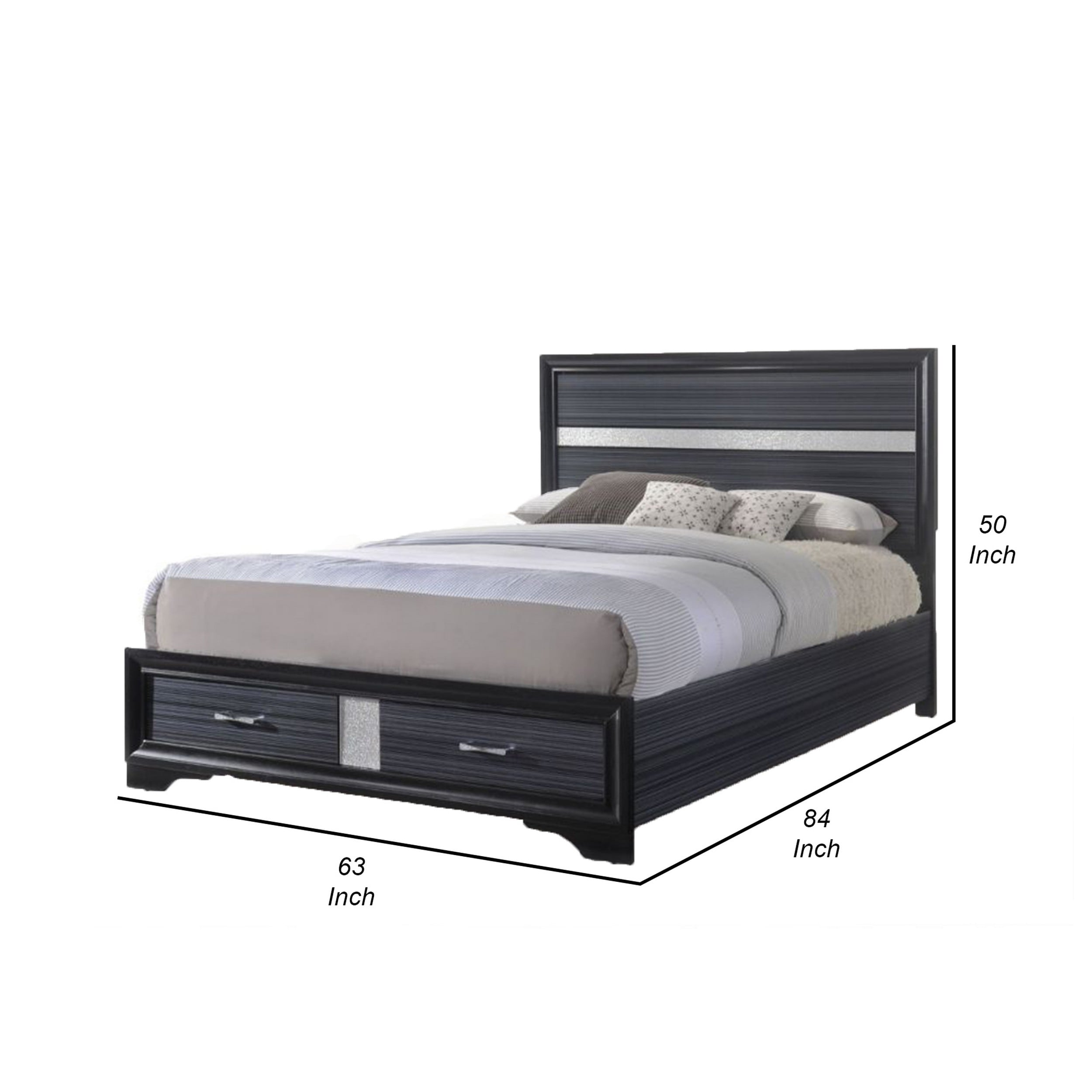 Benzara Nae Black - Gray and Silver Wood Frame Queen Size Platform Bed ...