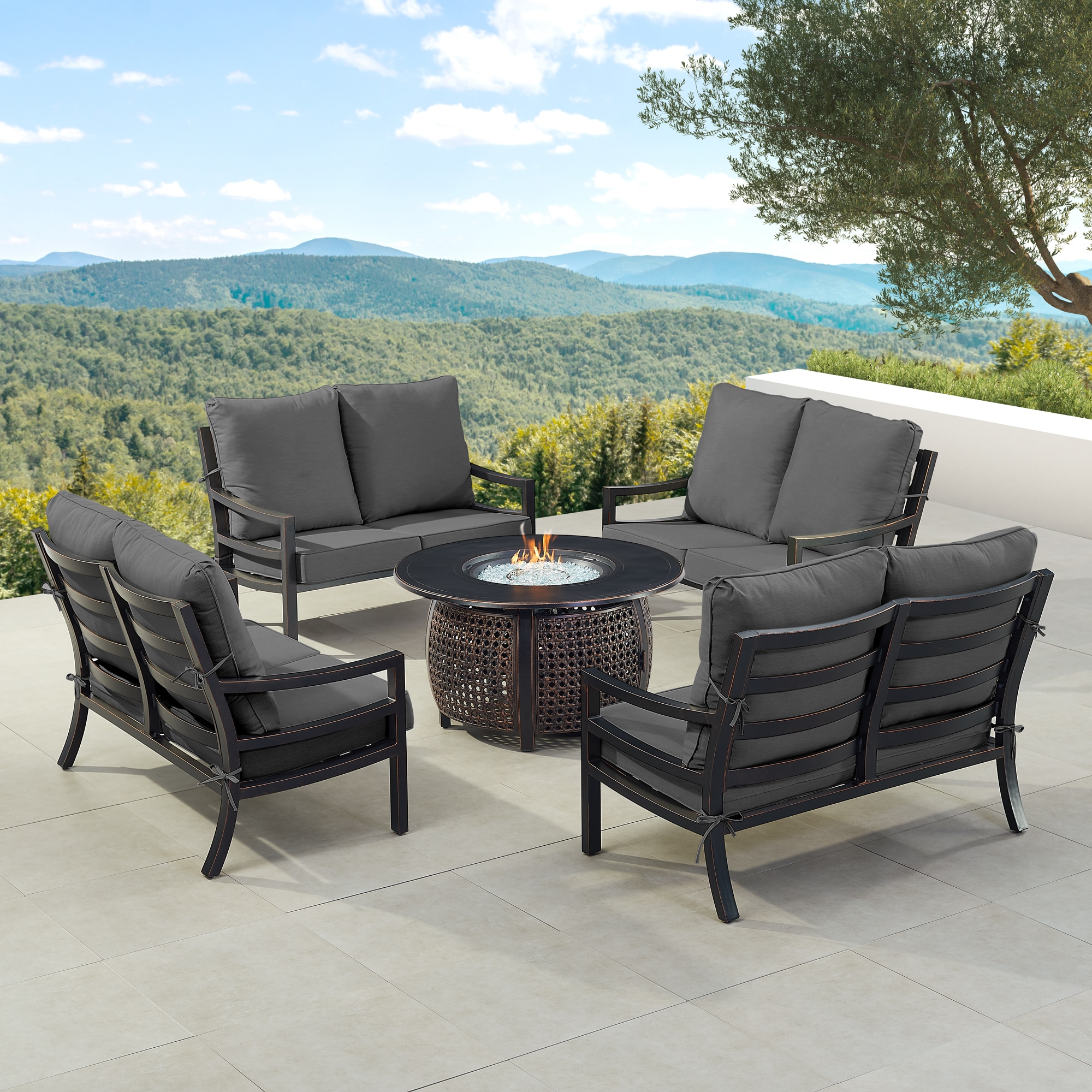 Oakland Living 23-Piece Patio Conversation Set with Black Cushions ...