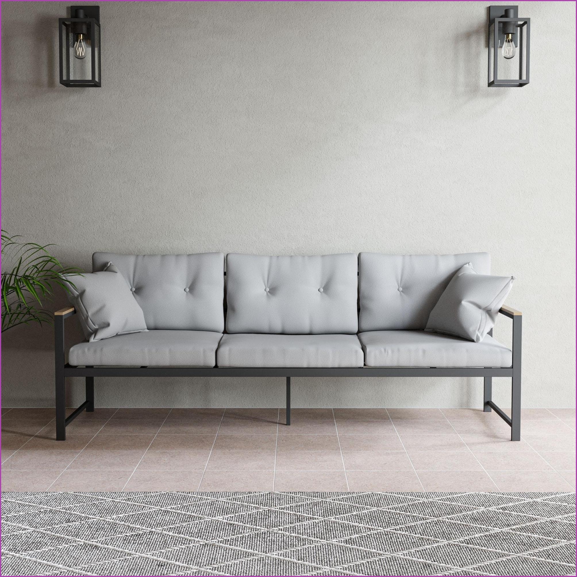 Watnature Outdoor Sofa Modern Button Tufted Charcoal Gray Metal Base ...
