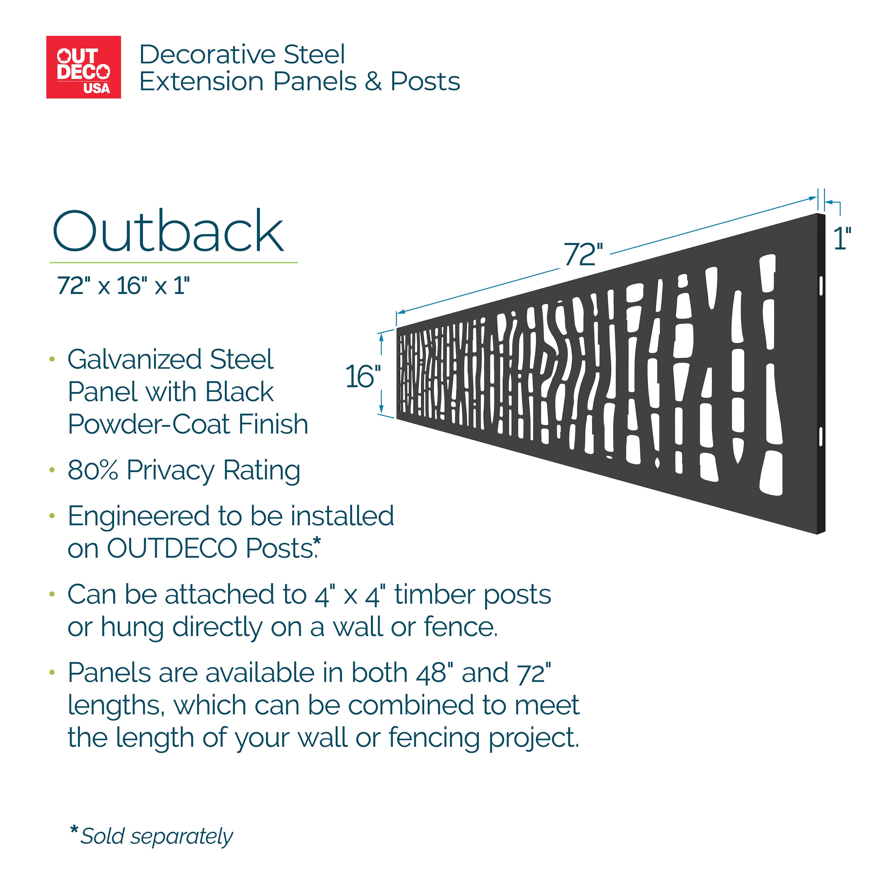 OUTDECO Outback 1-1/3 ft H x 6-ft W Black Powder-Coated Galvanized ...