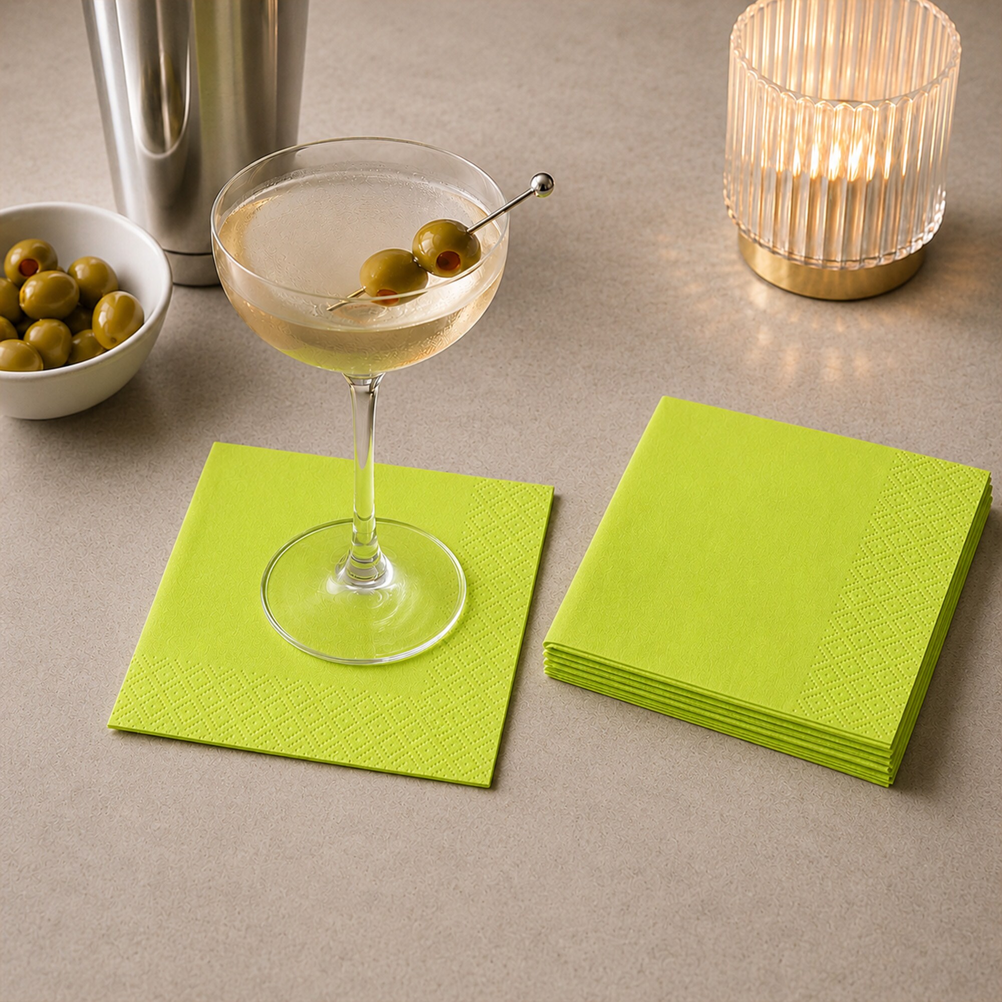 EVIDECO FRENCH HOME GOODS Lime Green 2-Ply Disposable Cocktail Paper ...
