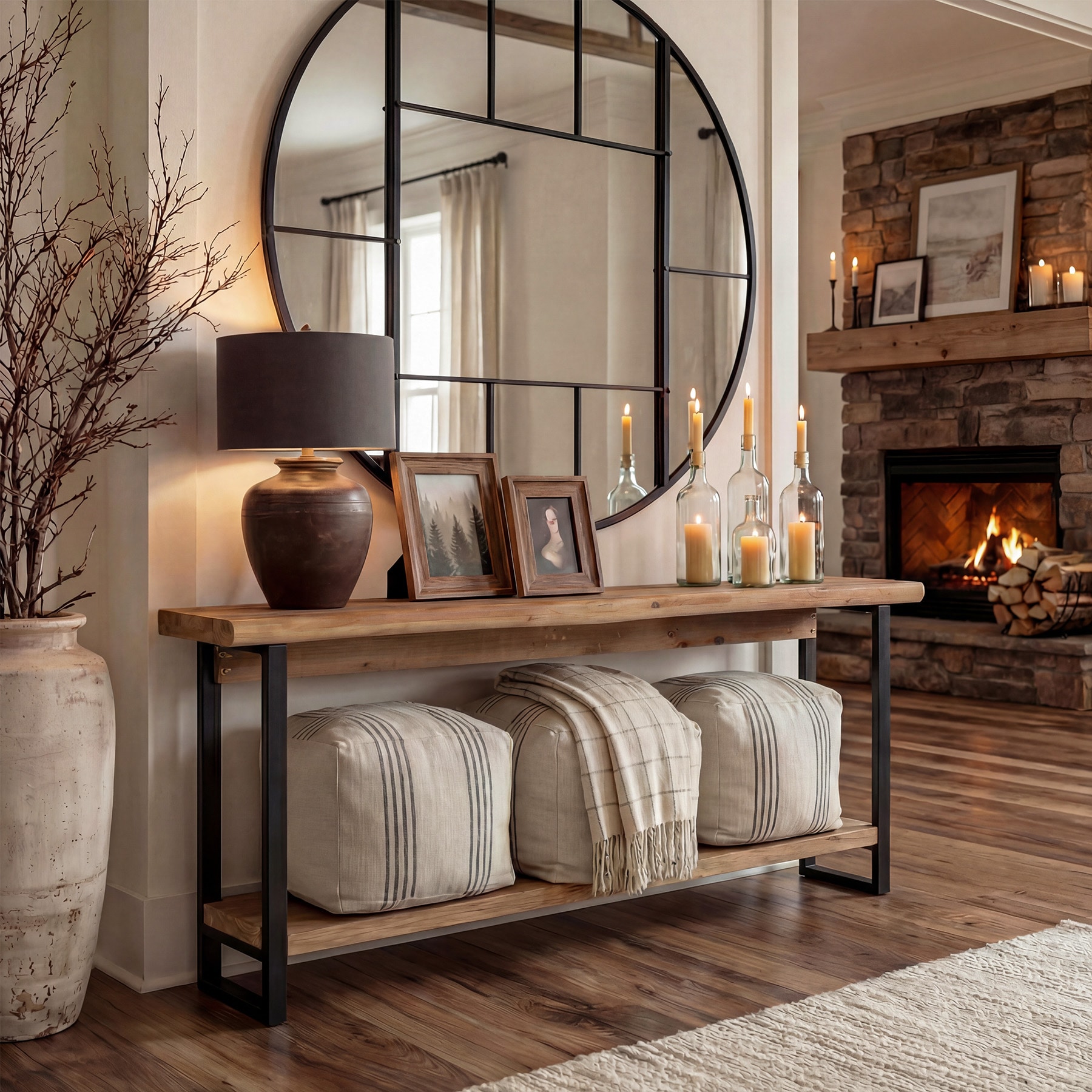 LITTLE TREE Brown Solid Wood Live-Edge Console Table Farmhouse 63-Inch ...