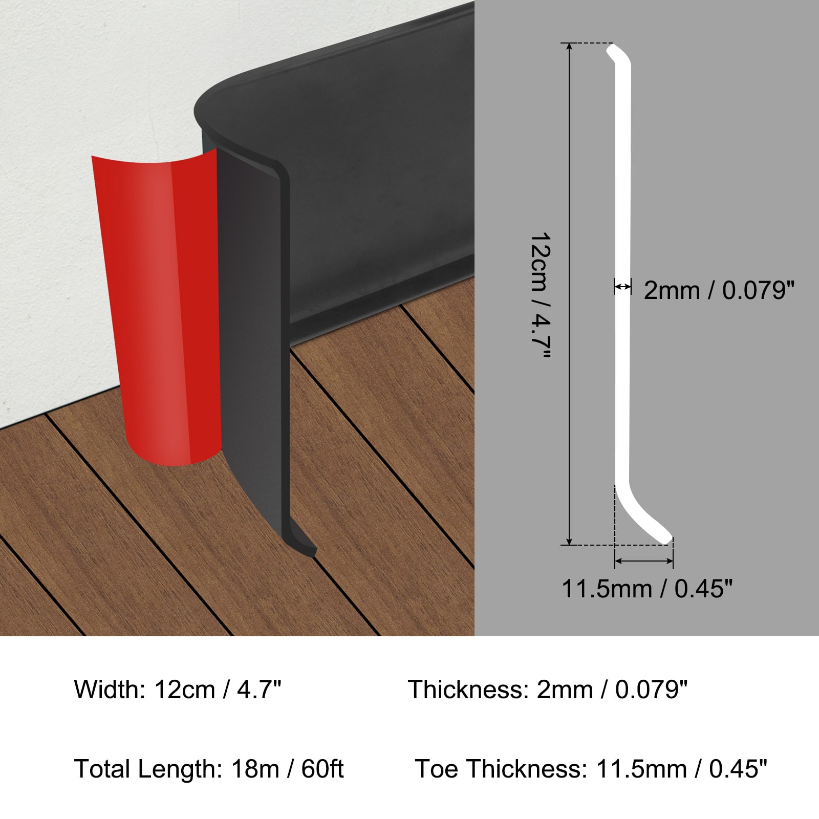 Harfington 60-Foot x 5-Inch Baseboard Trim Peel and Stick Wall Flexible ...