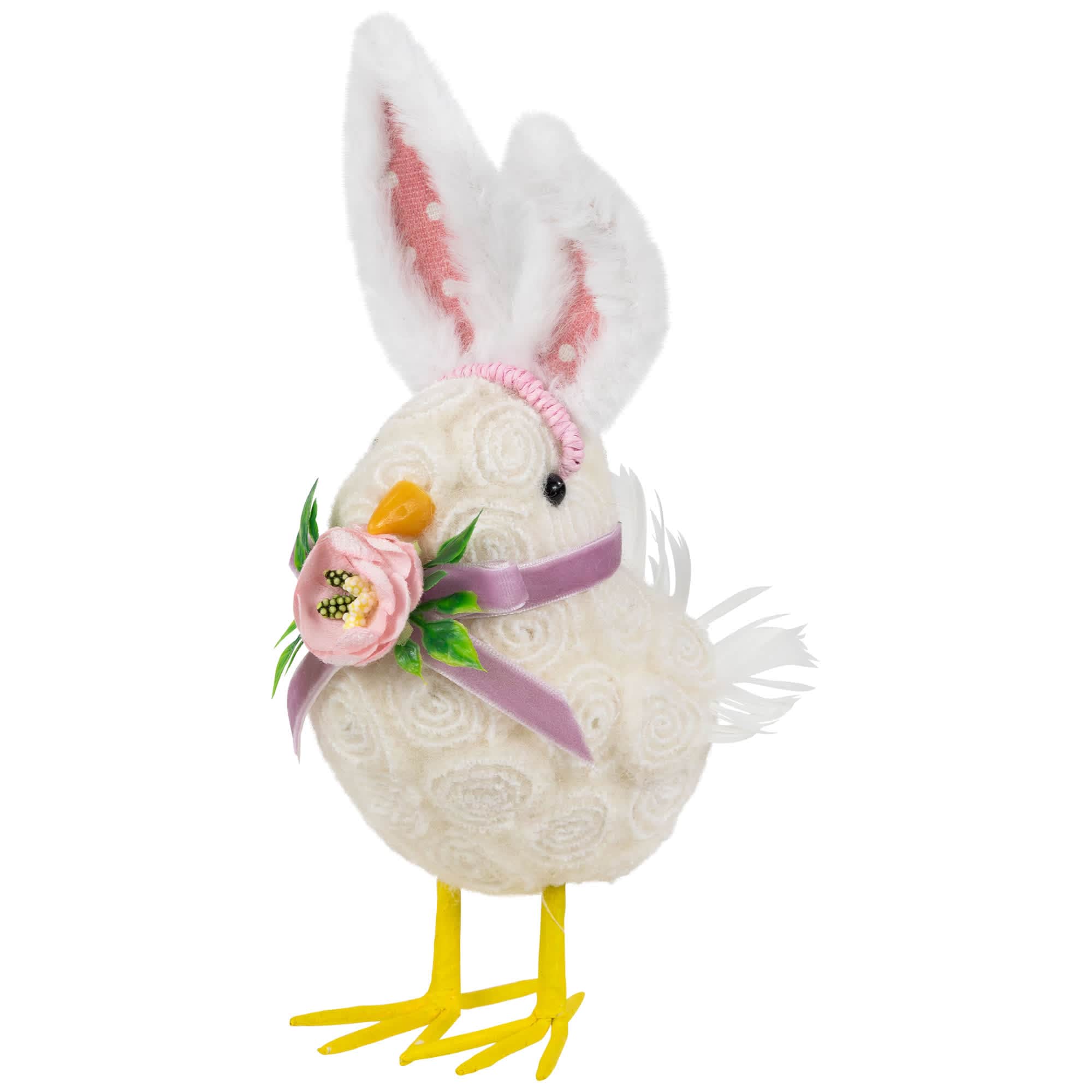 Northlight Floral Easter Chick with Polka Dot Faux Fur Rabbit Ears ...