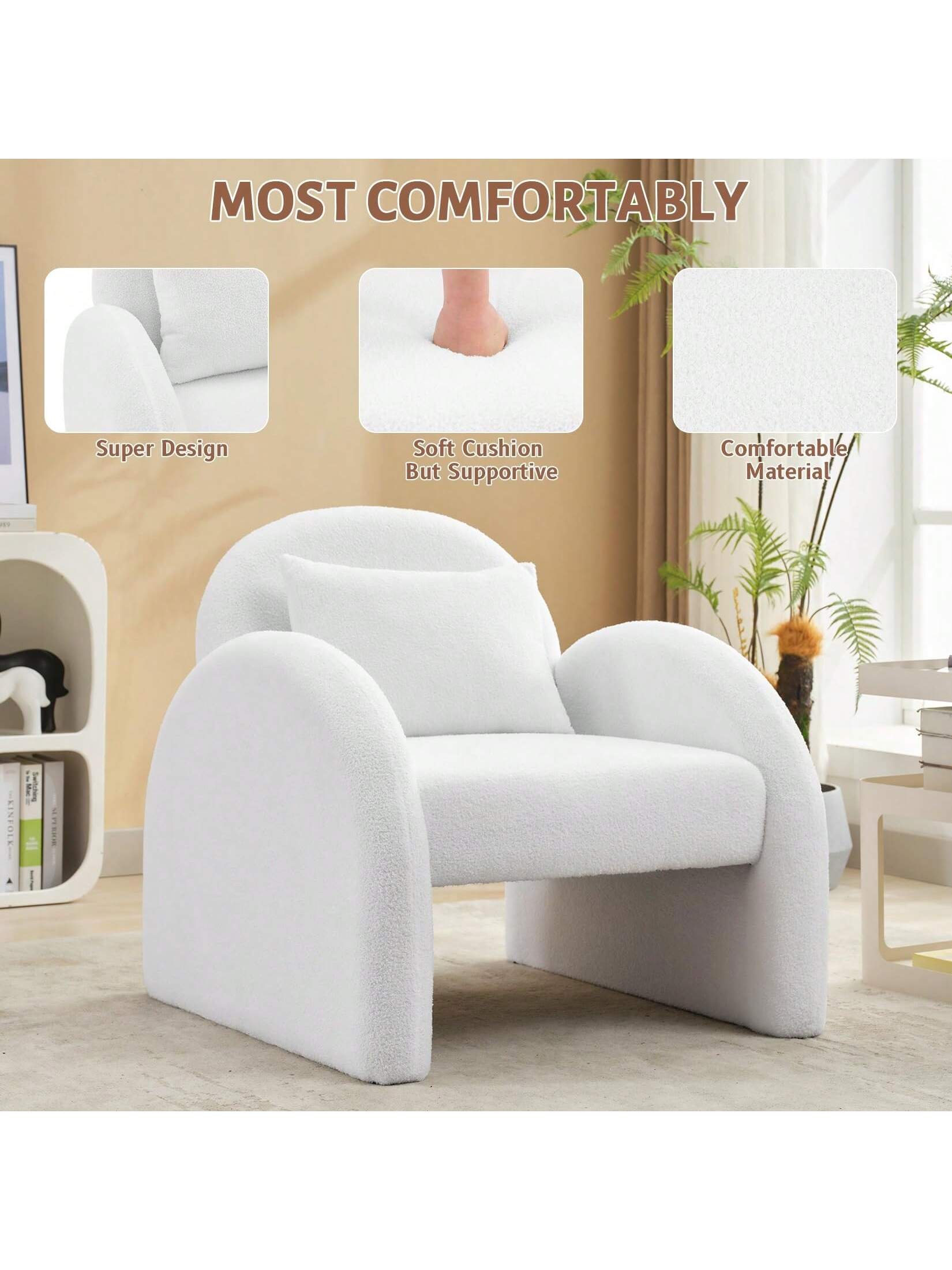 Qeetex Sherpa Accent Chair – Teddy Upholstered Arm Single Sofa. Modern ...