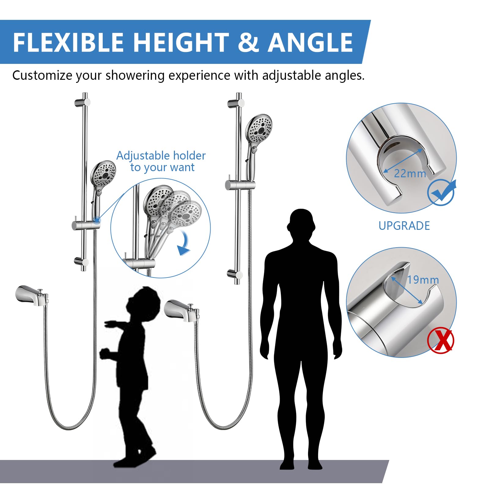UCLIMAA Polished Chrome Shower System with Diverter and 6 Spray Modes ...