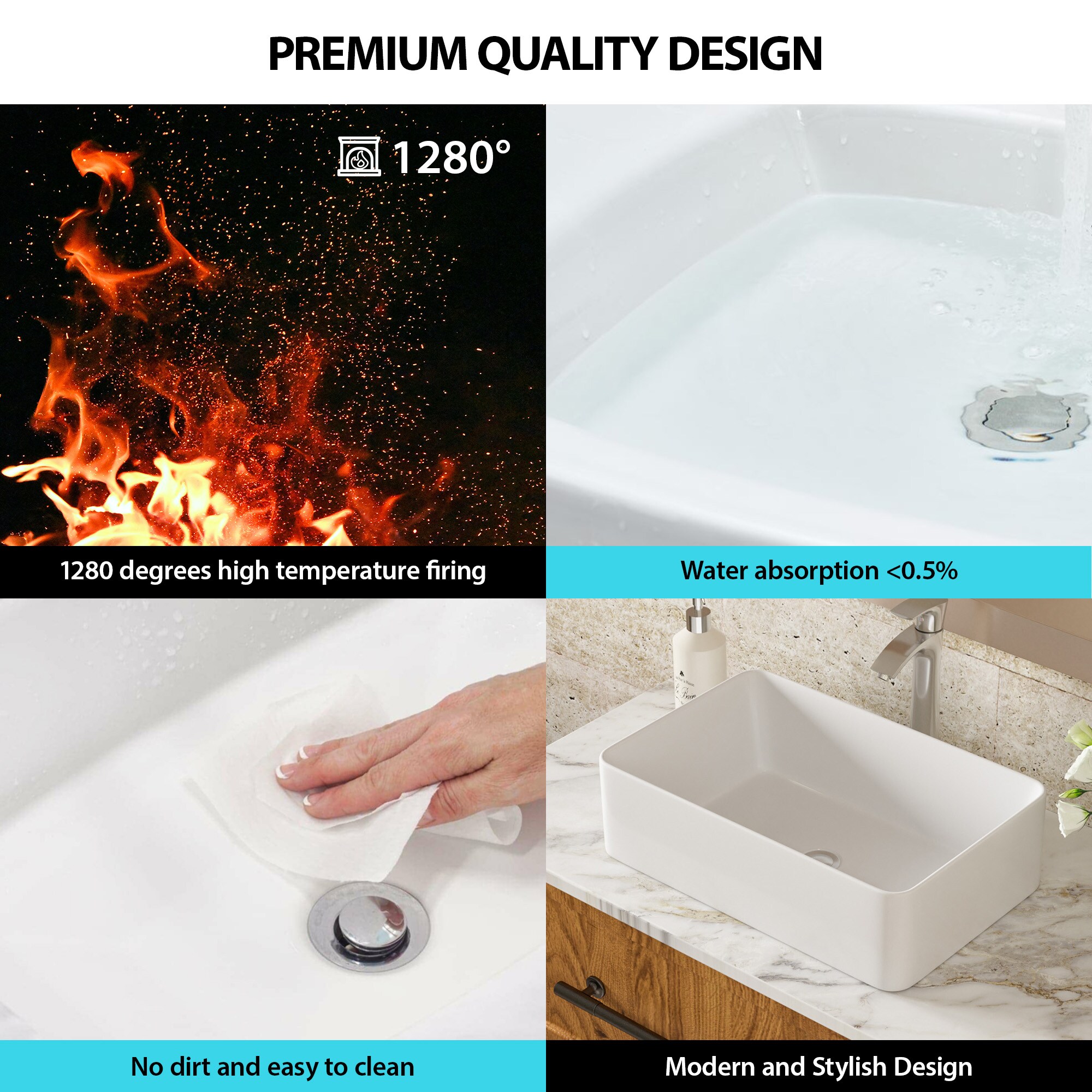 Tatayosi 21Inches x 14Inches White Ceramic Rectangular Vessel Bathroom ...