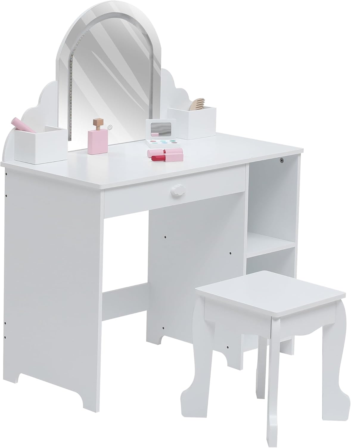 Garvee Girls Vanity Set with Chair and Lighted Mirror Kids Makeup ...