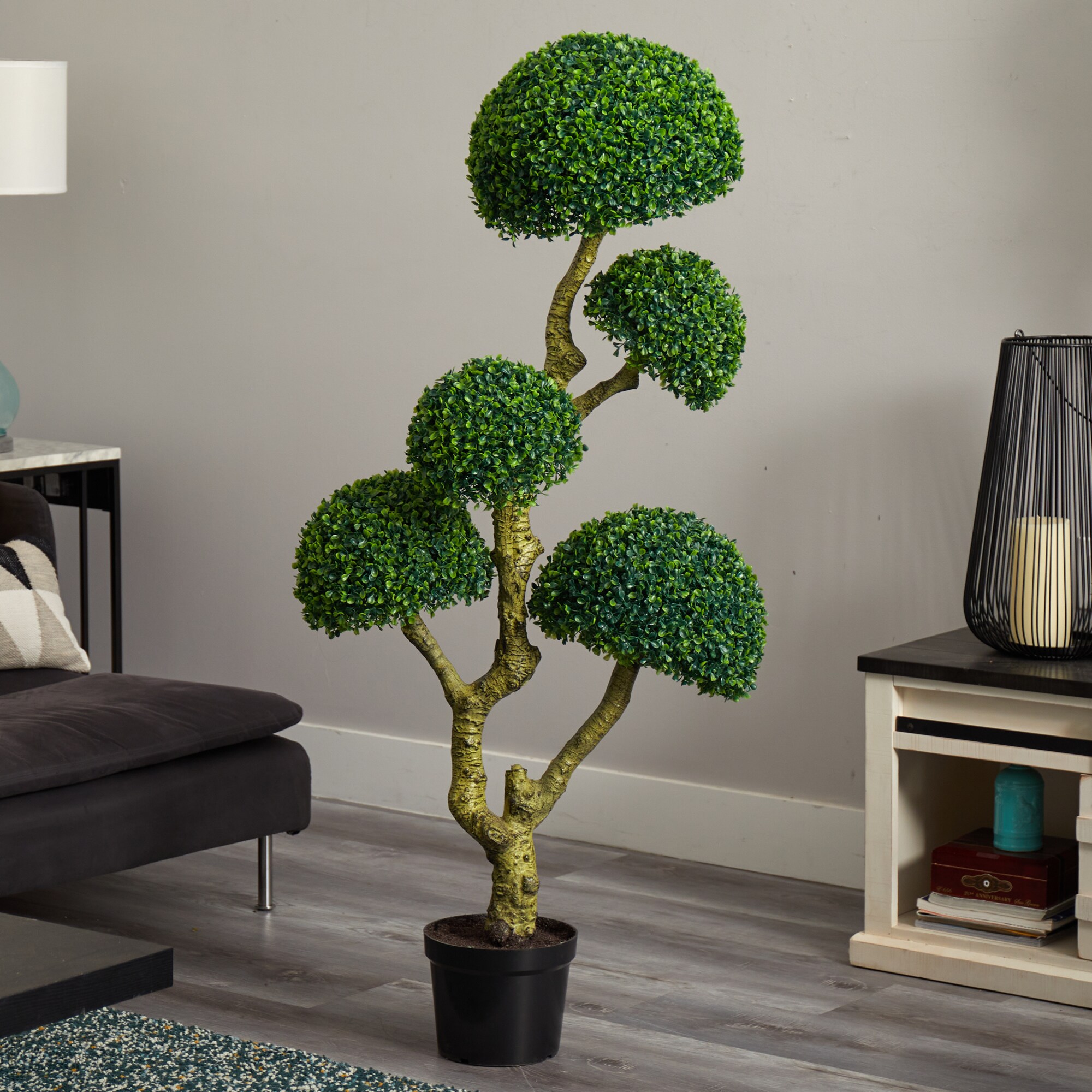 Nearly Natural 5-ft Five Head Boxwood Artificial Tree - UV Resistant ...