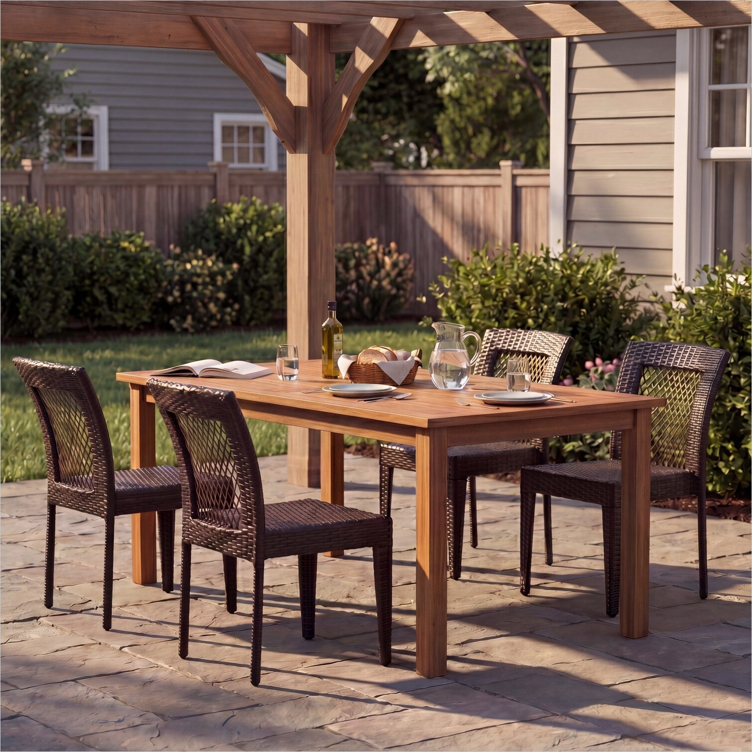 Naturefalls Set of 4 Stackable Outdoor Dining Chairs with Wood-Tone ...
