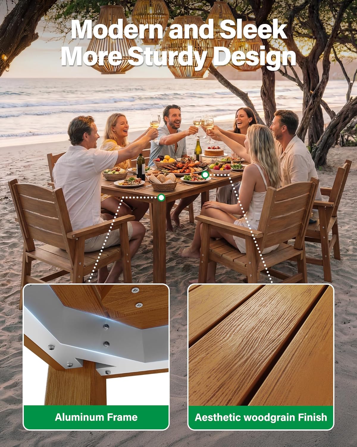 YEFU 5-Piece Teak All-Weather Plastic Outdoor Patio Dining Set: 4 ...