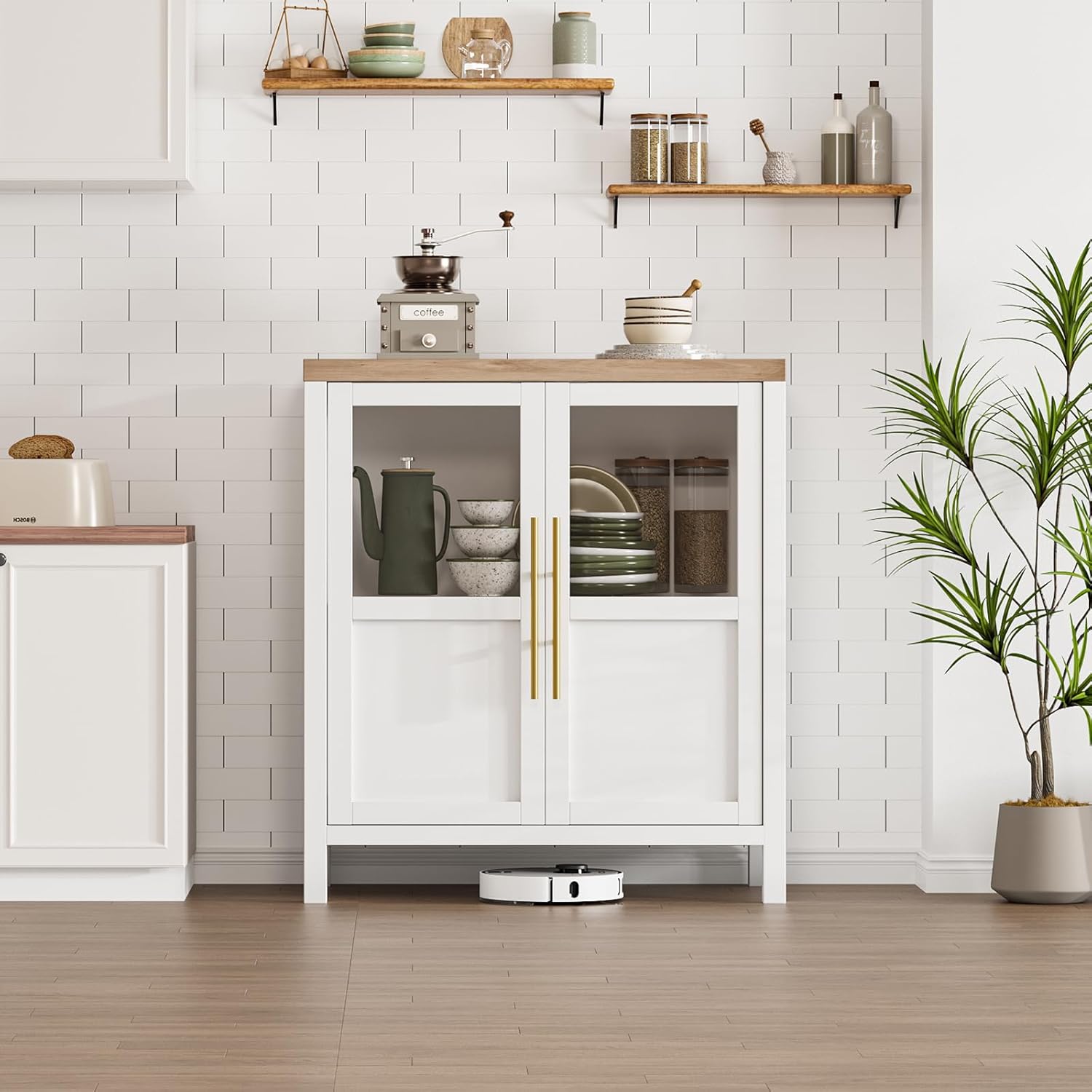 GAOMON 29 inch buffet cabinet with two glass doors display sideboard ...