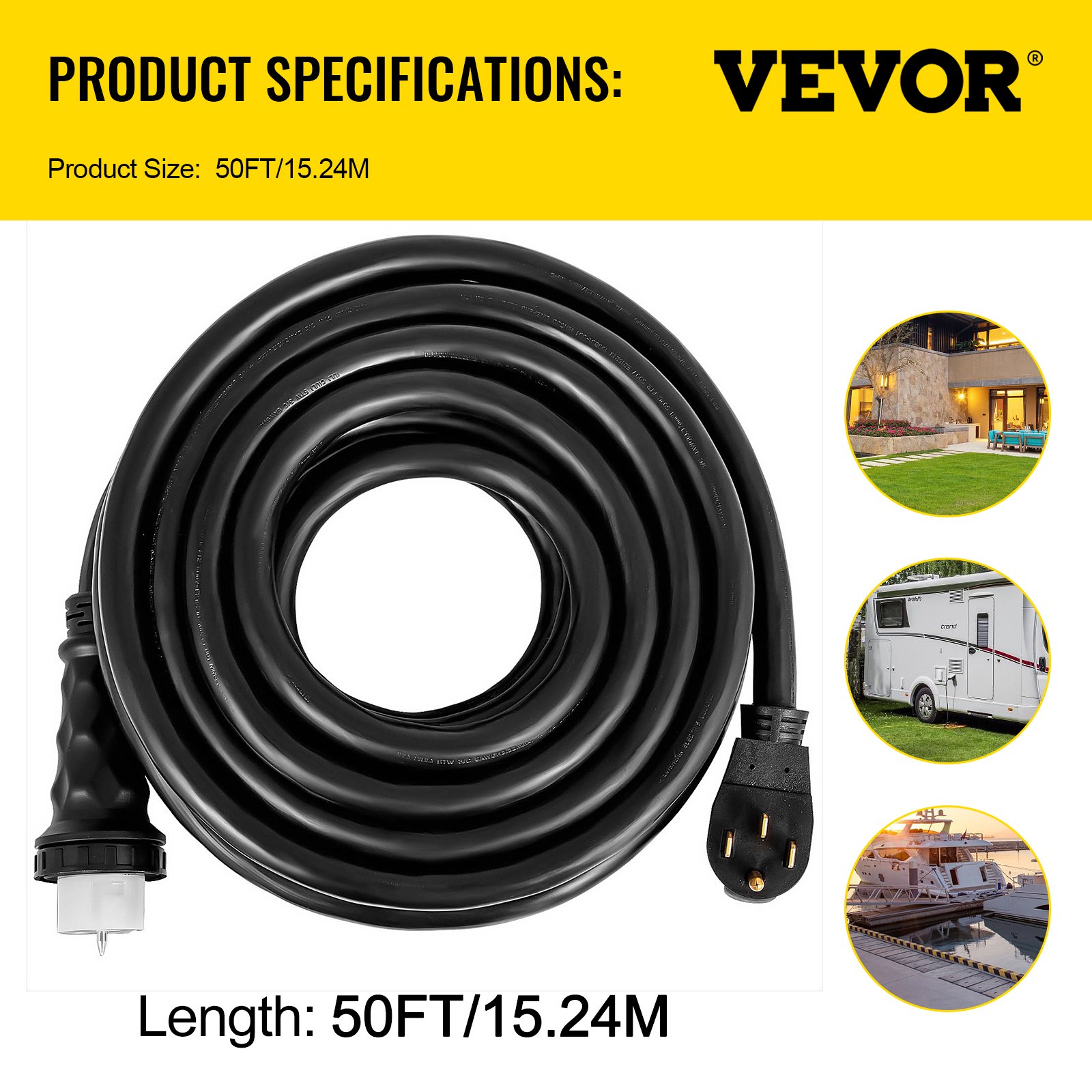 LOVMOR 50Ft 50 Amp Generator Extension Cord STW 6/3 + 8/1 Generator ...
