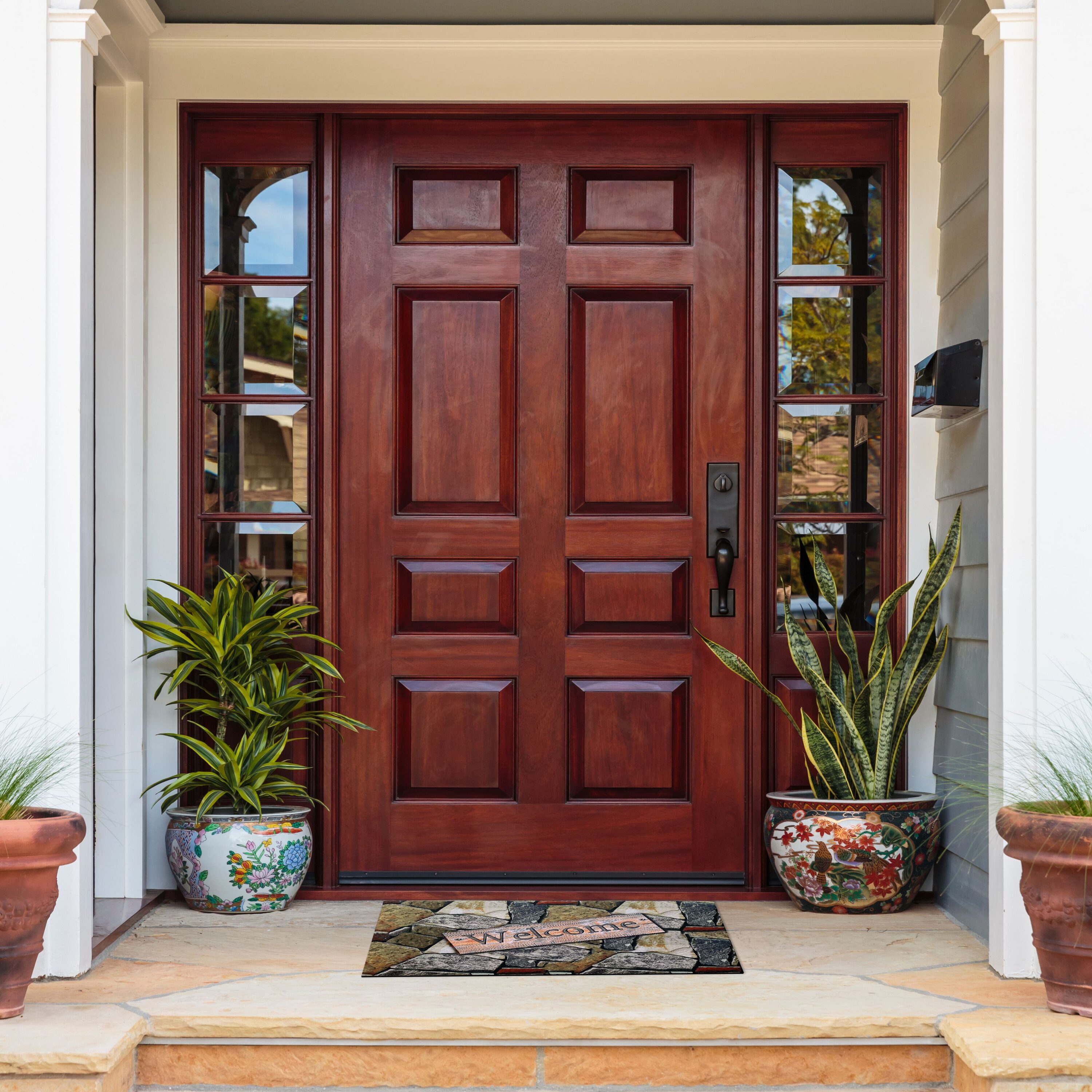 KATE AURORA Montauk Accents Stone Designed Welcome Outdoor Rubber ...