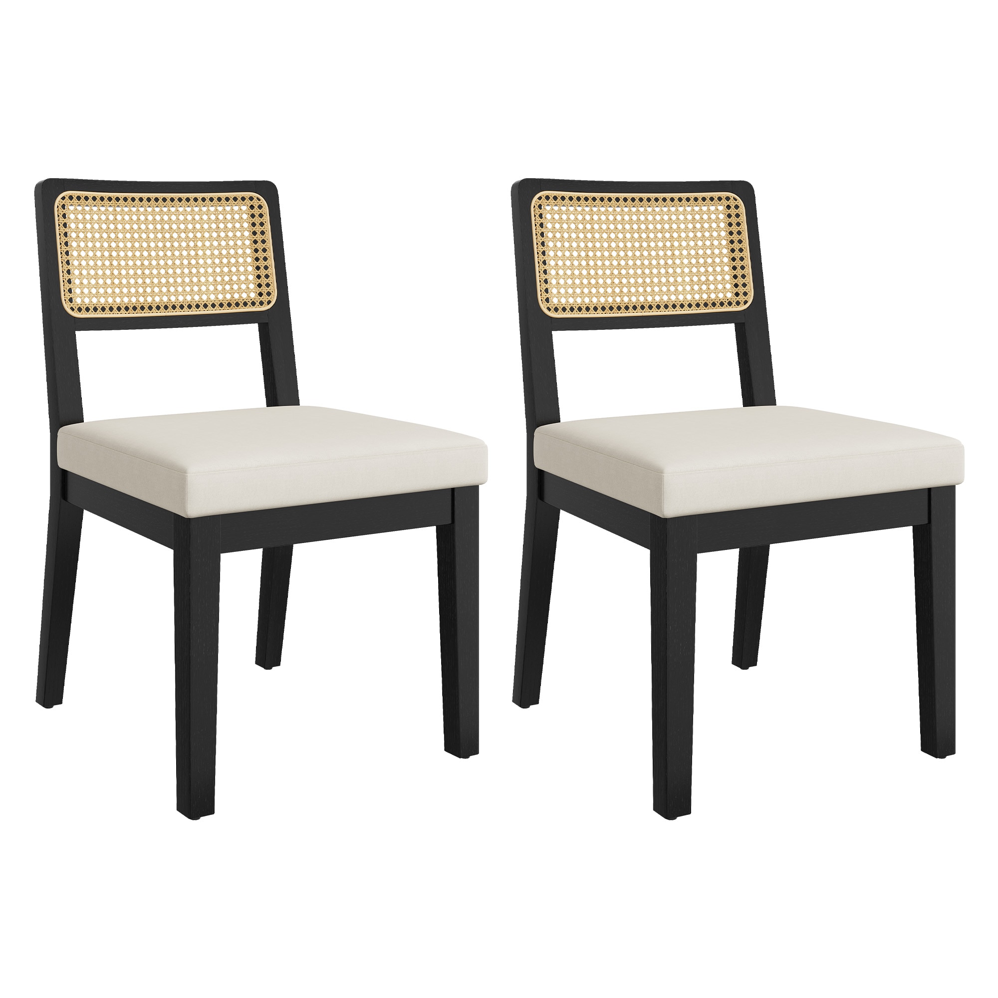 Assile Set of 2 Natural Rattan Dining Chairs Black Wood Frame Woven ...