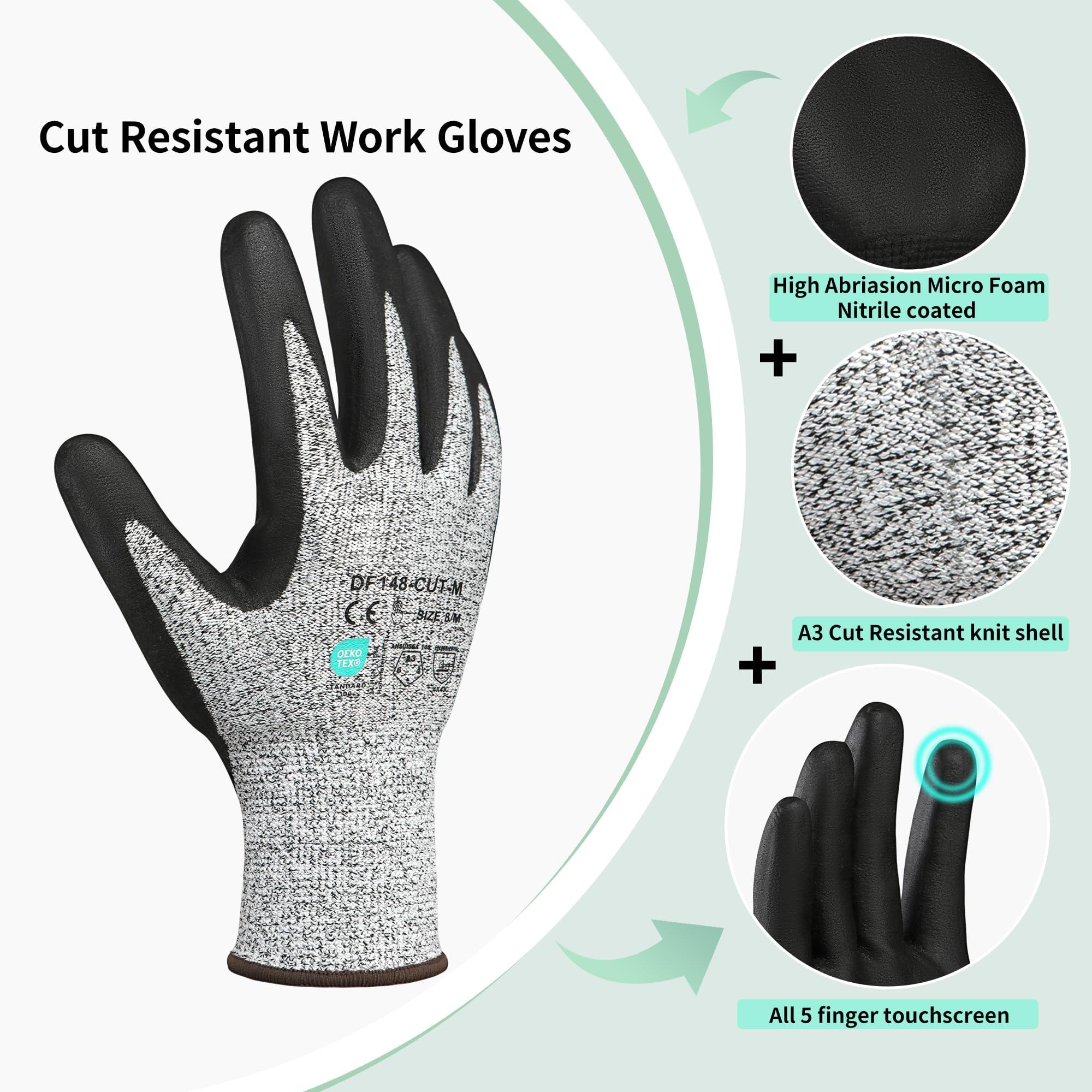 Anqtovp A3 Cut Resistant Work Gloves Touchscreen Foam Nitrile Coated 12 ...