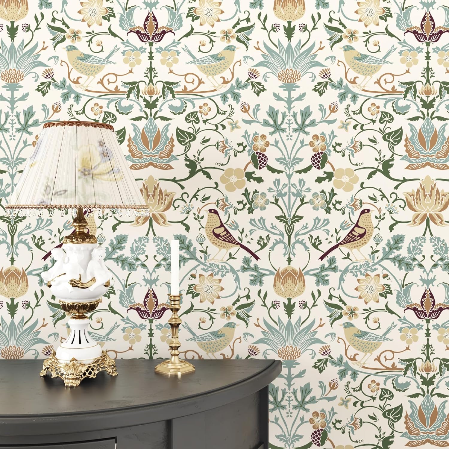 WESTICK Peel and Stick William Morris Wallpaper Vintage Birds Floral ...