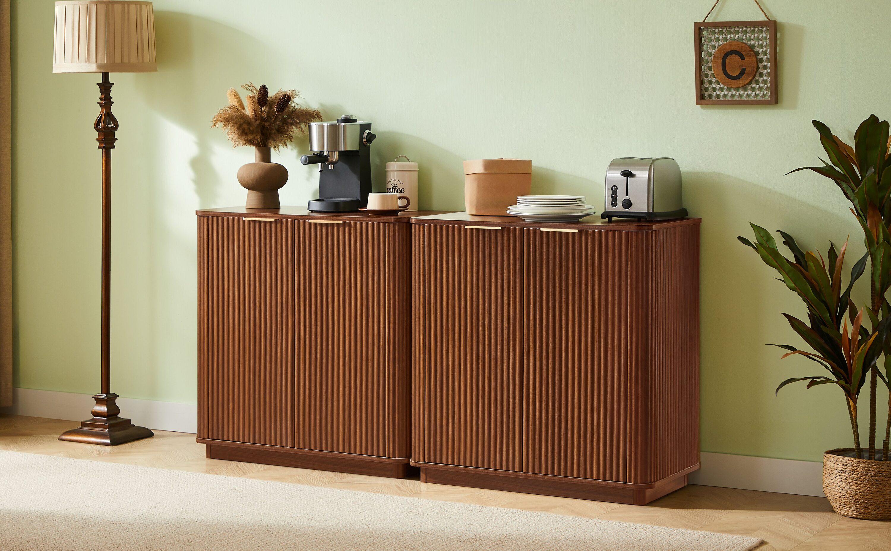 GDFStudio Modern 31.5 Inch Wood Buffet Sideboard Cabinet with Curved ...