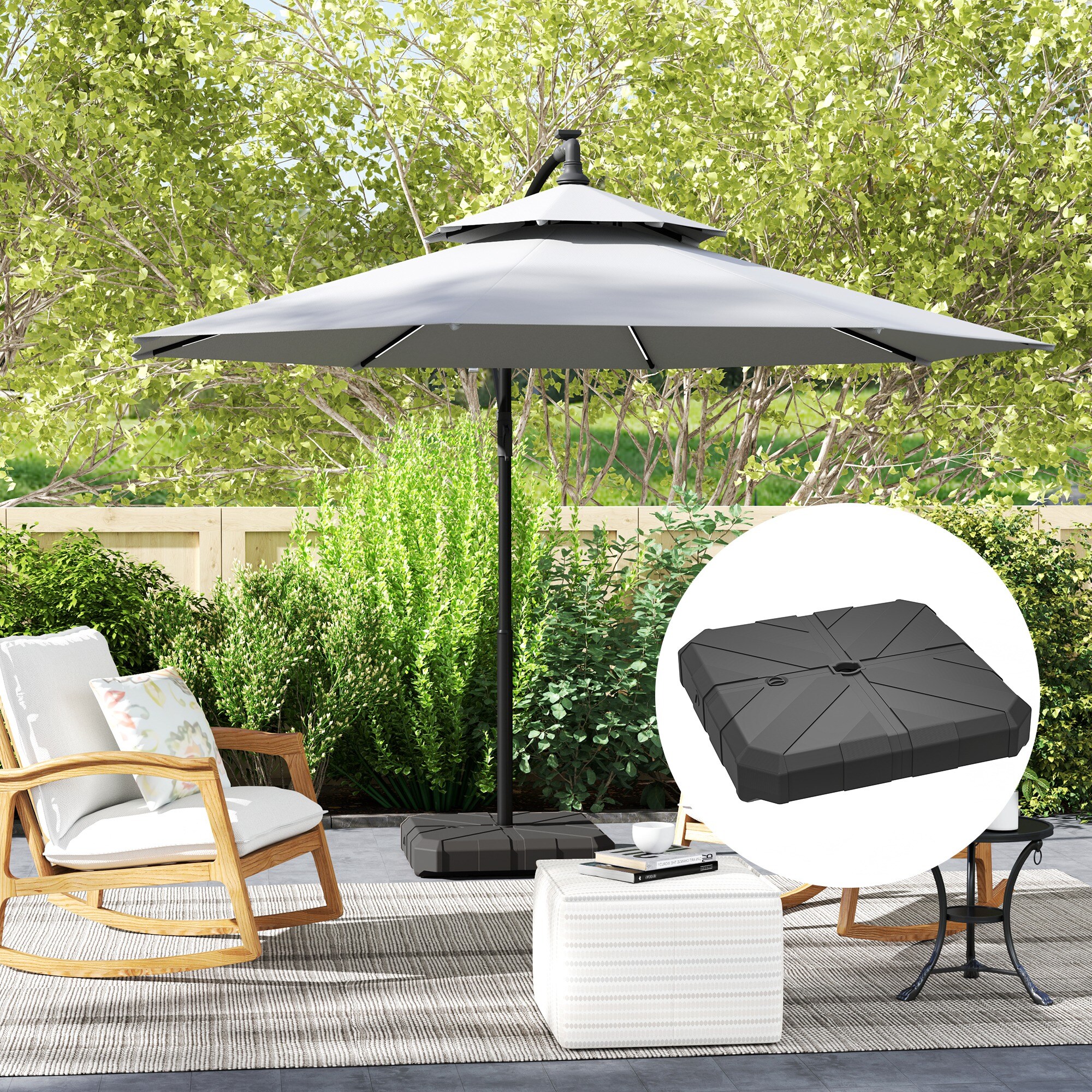 Outsunny Cantilever Offset Umbrella Base Heavy Duty Outdoor Umbrella ...