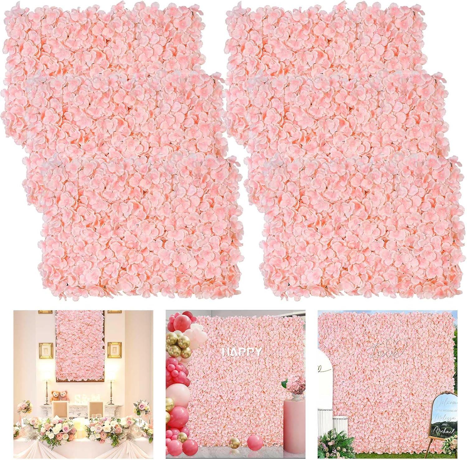 B-Cool Artificial Flower Wall Backdrop Panels Blush Floral Wall Panel ...