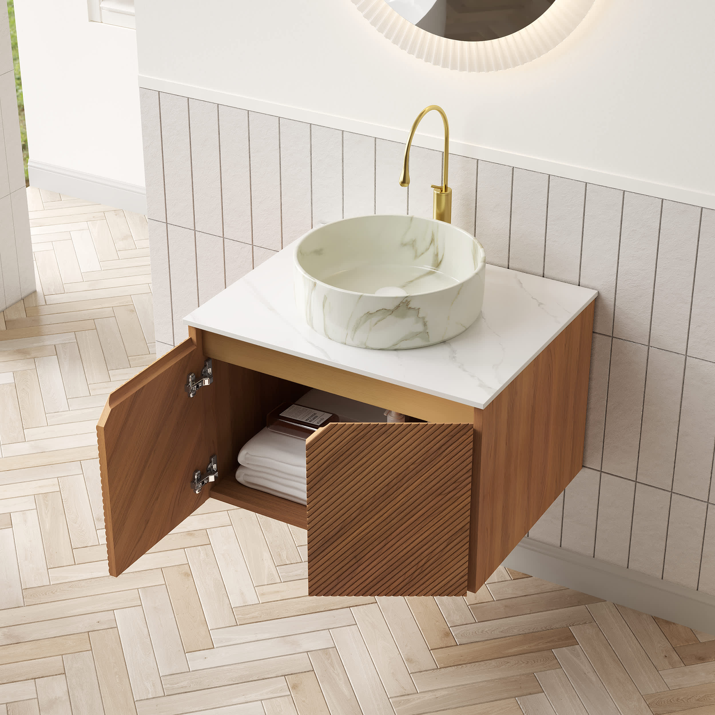 Vynxaria 24 Inch Floating Bathroom Vanity with Ceramic Vessel Sink ...
