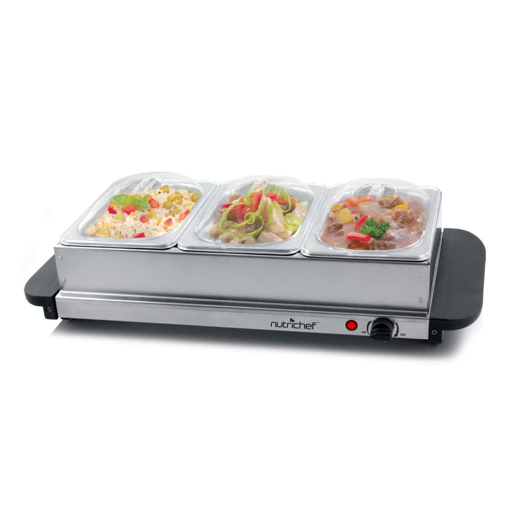 NutriChef Stainless Steel Buffet Warmer Server with 3 Trays Portable ...
