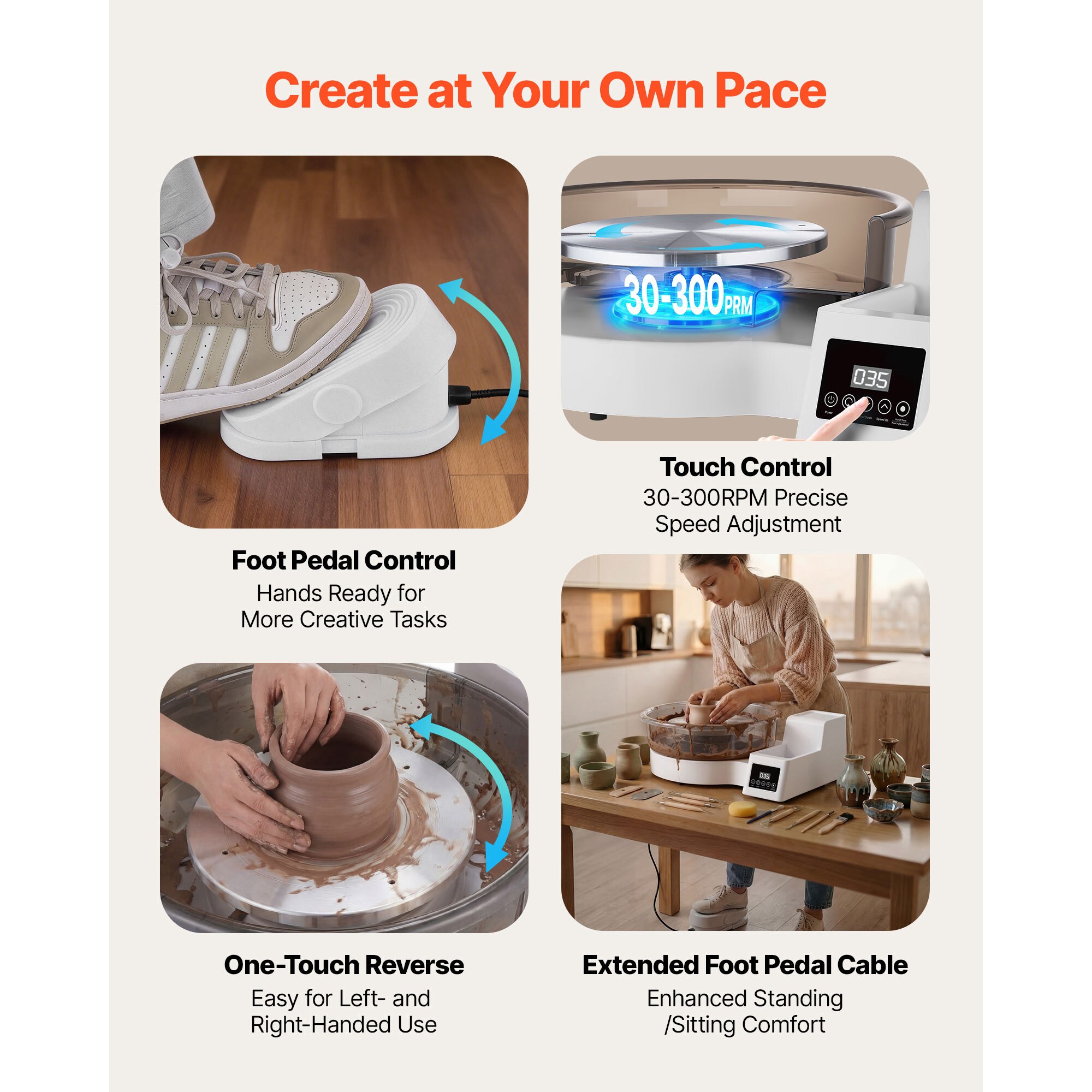 SUGIFT Pottery Wheel for Adults 14-in and 11-in Turntables 450-W ...