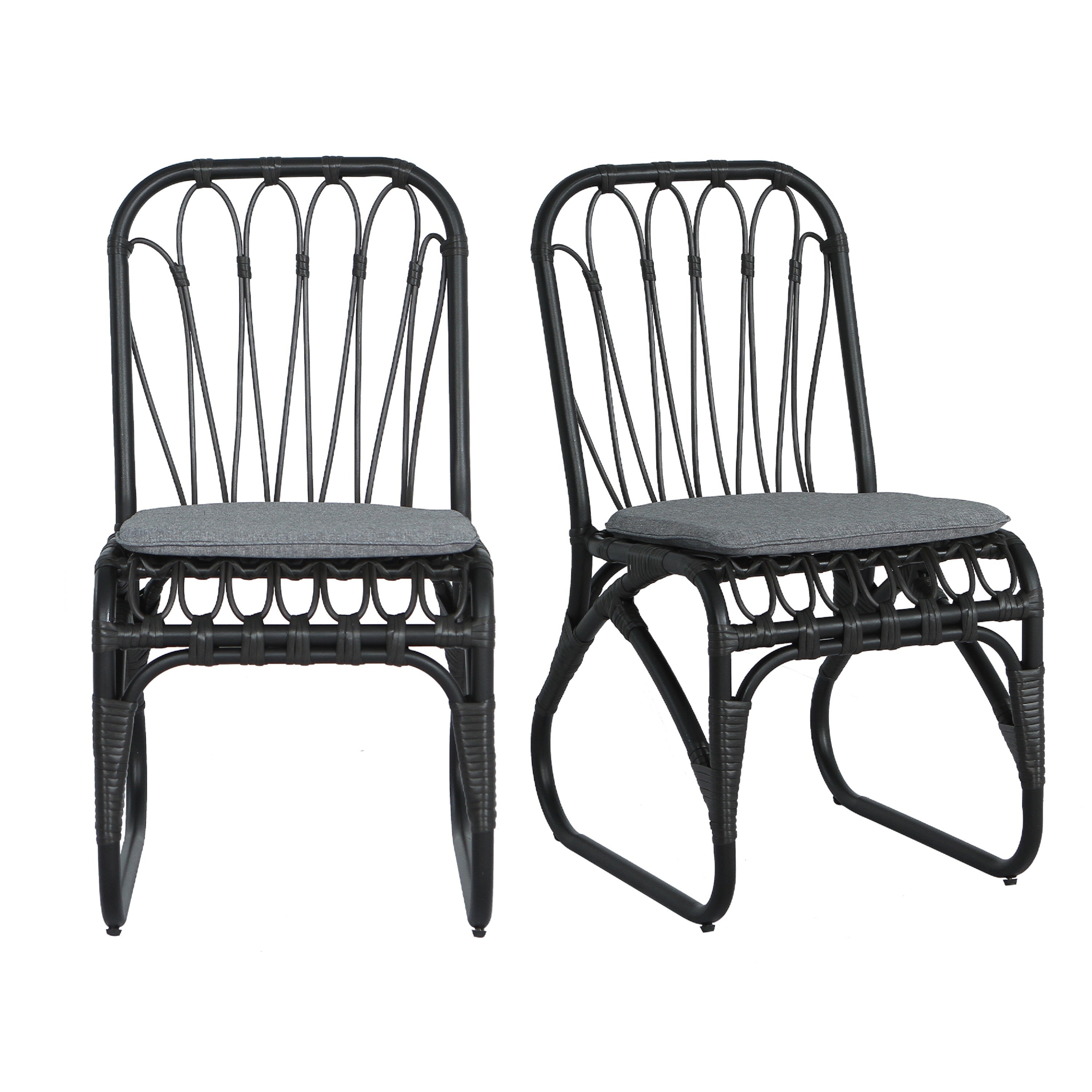 Direct Wicker Set of 2 gray Iron Frame Stationary Dining Chair with ...