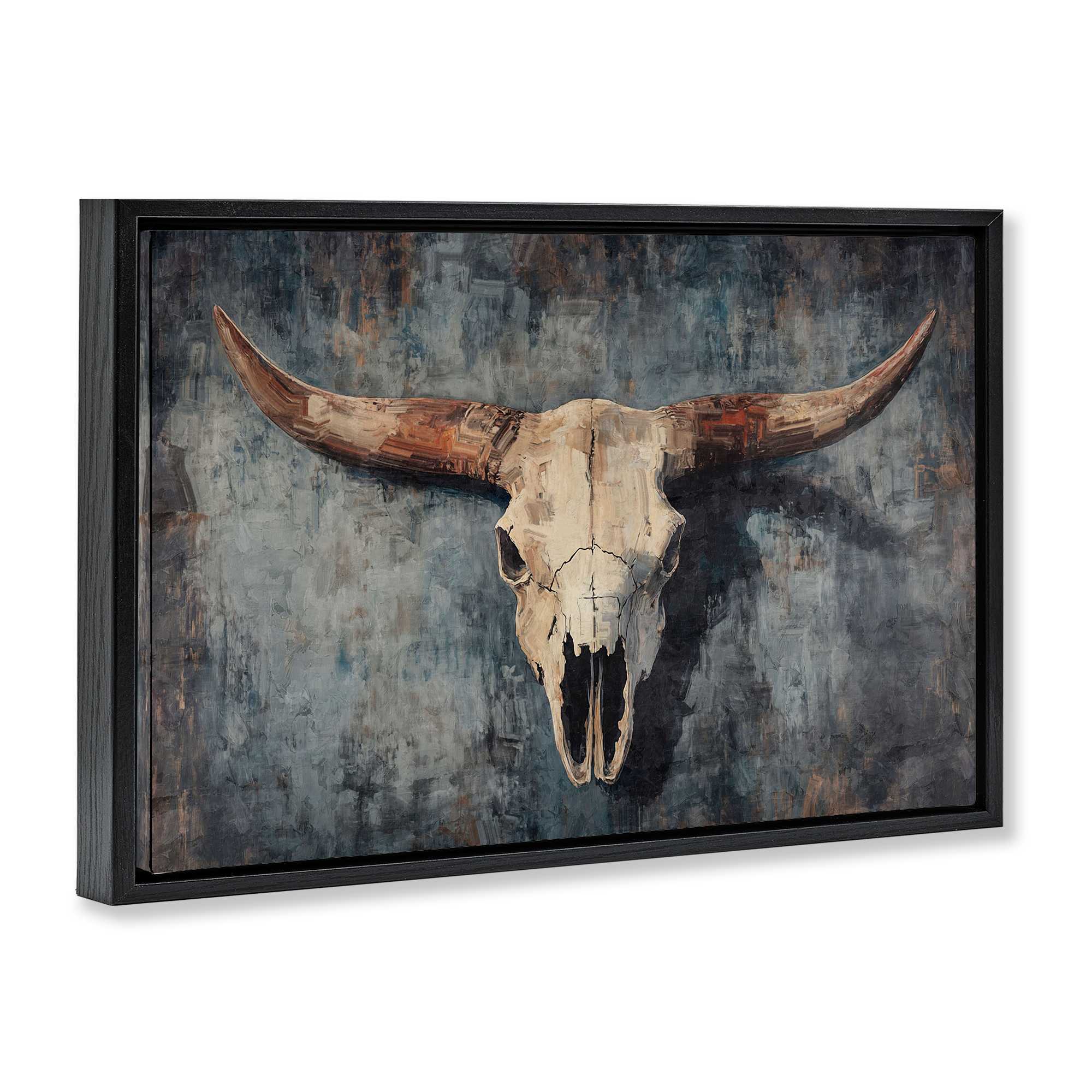 Stupell Industries Antique Distressed Cow Skull Black Floating Frame ...