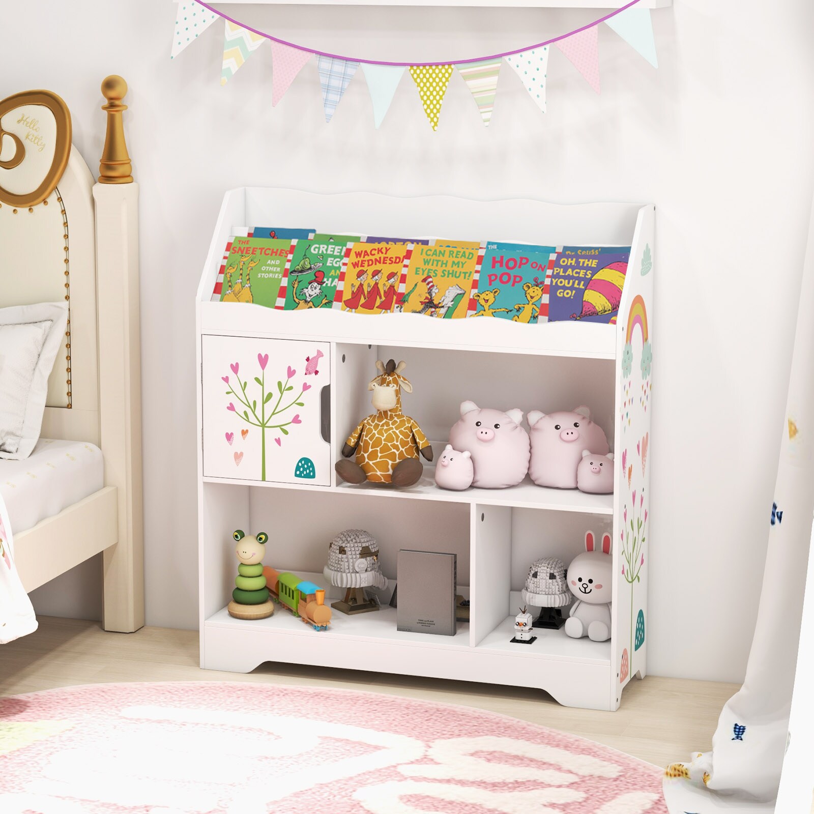 SUGIFT 3-in-1 Kids Toy And Book Storage Shelf With 3-Tier Bookshelf 3 ...