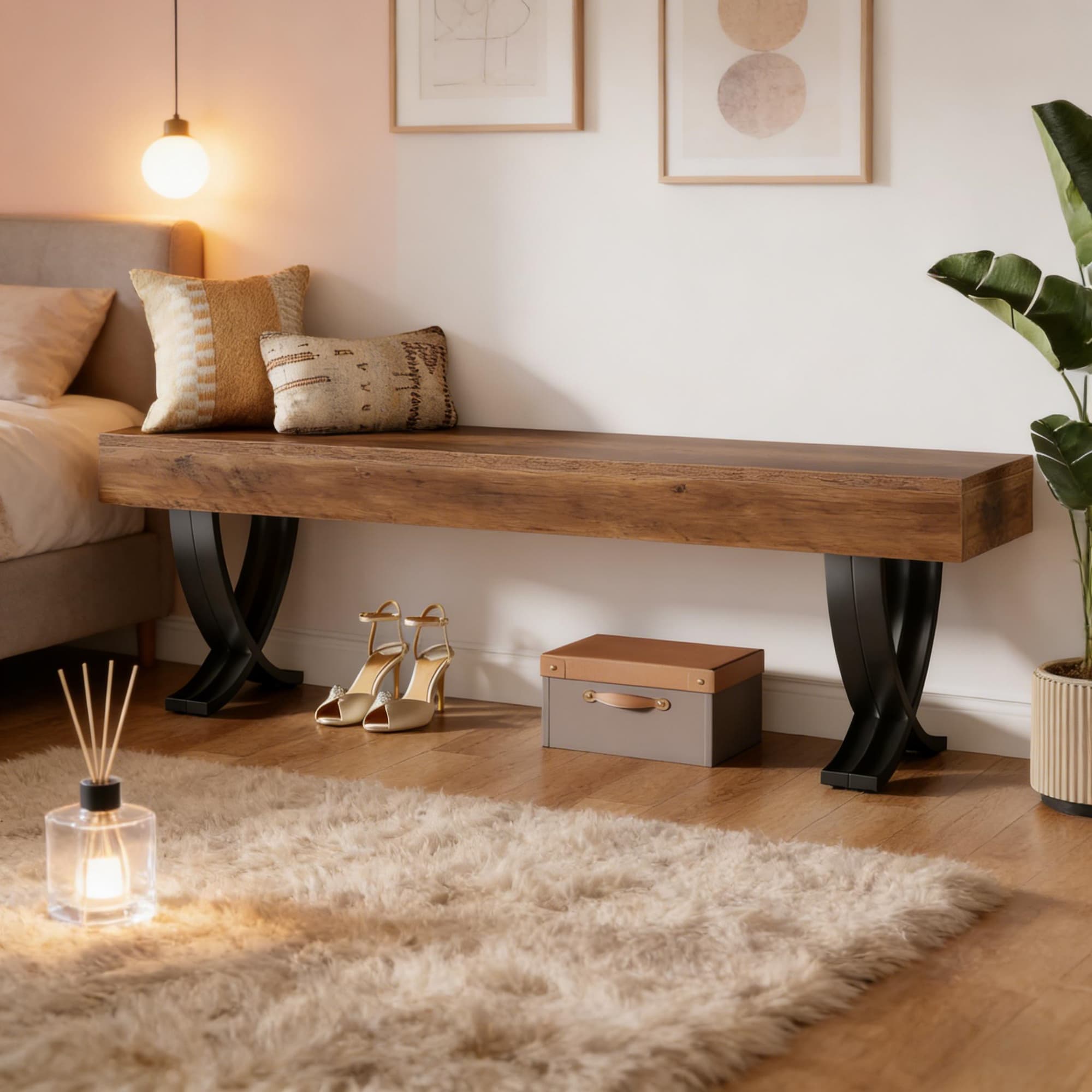 Ama Pear Plant Bench Stylish End of Bed Stool Sturdy Entryway Shoe ...