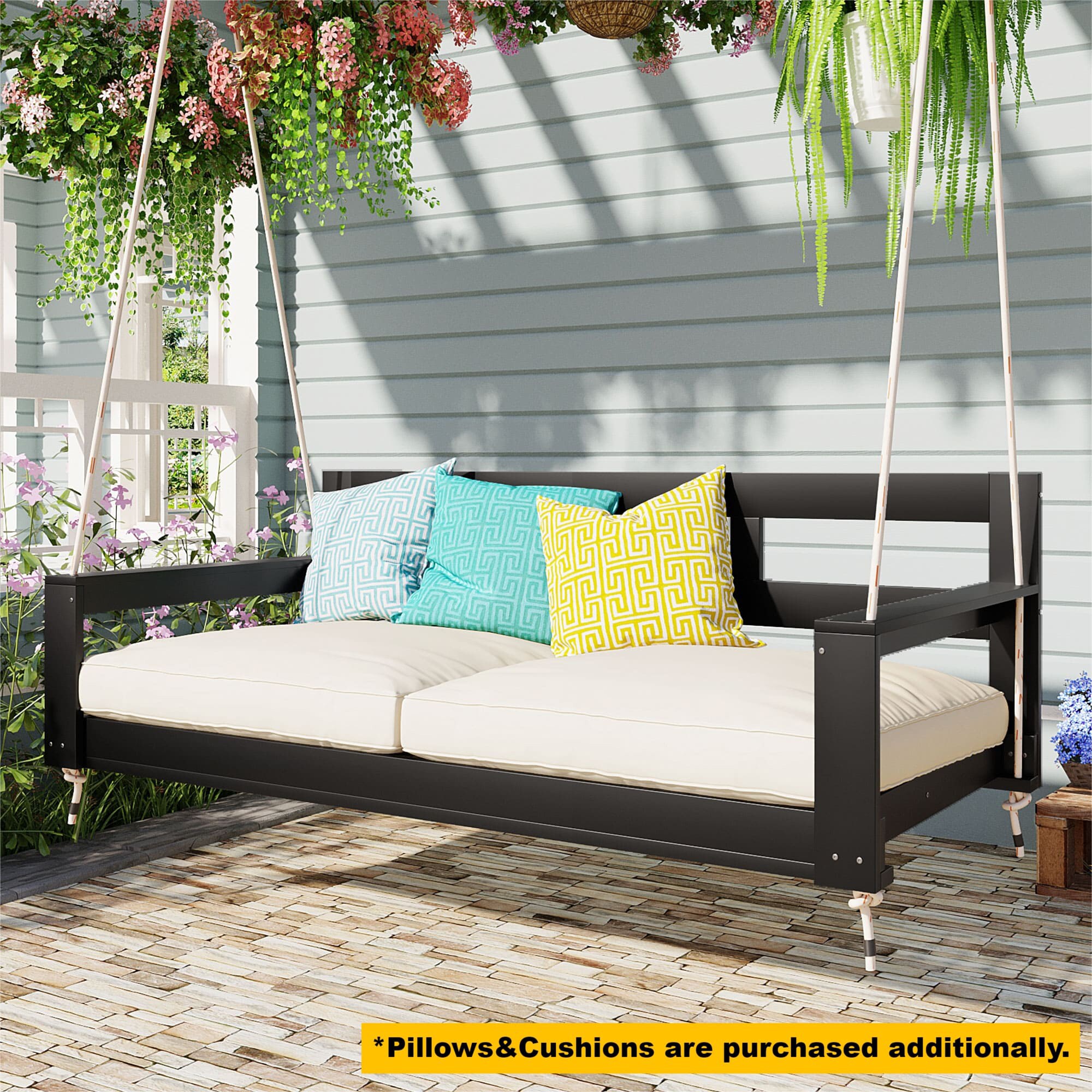 Bybafun 2 -person Black Outdoor Swing bed in the Porch Swings & Gliders ...