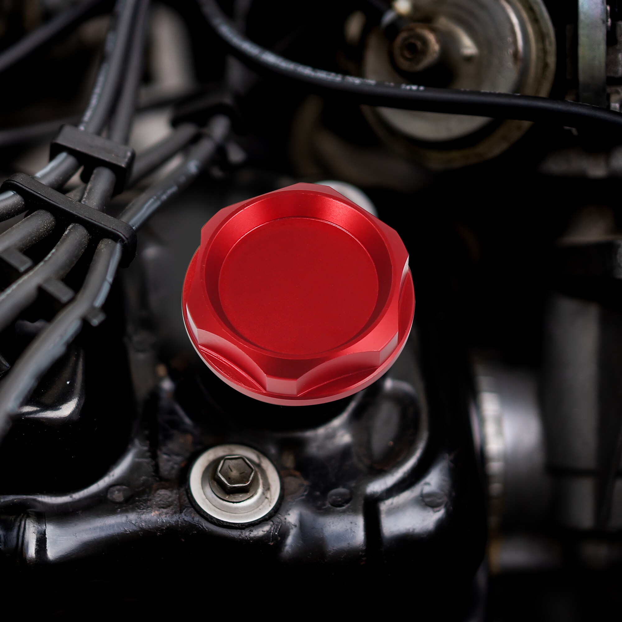 Unique Bargains Red Aluminum Alloy Gas Engine Oil Filler Cap Plug Cover ...