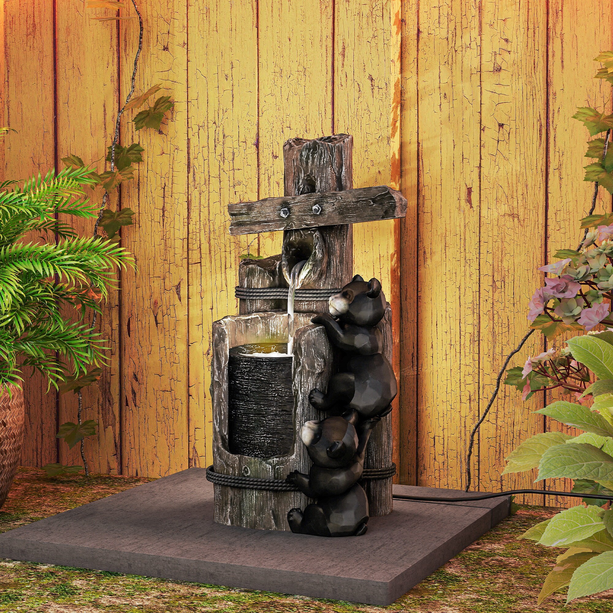 Justincity Garden Fountain with LED Lights 3 Tier Patio Water Feature ...