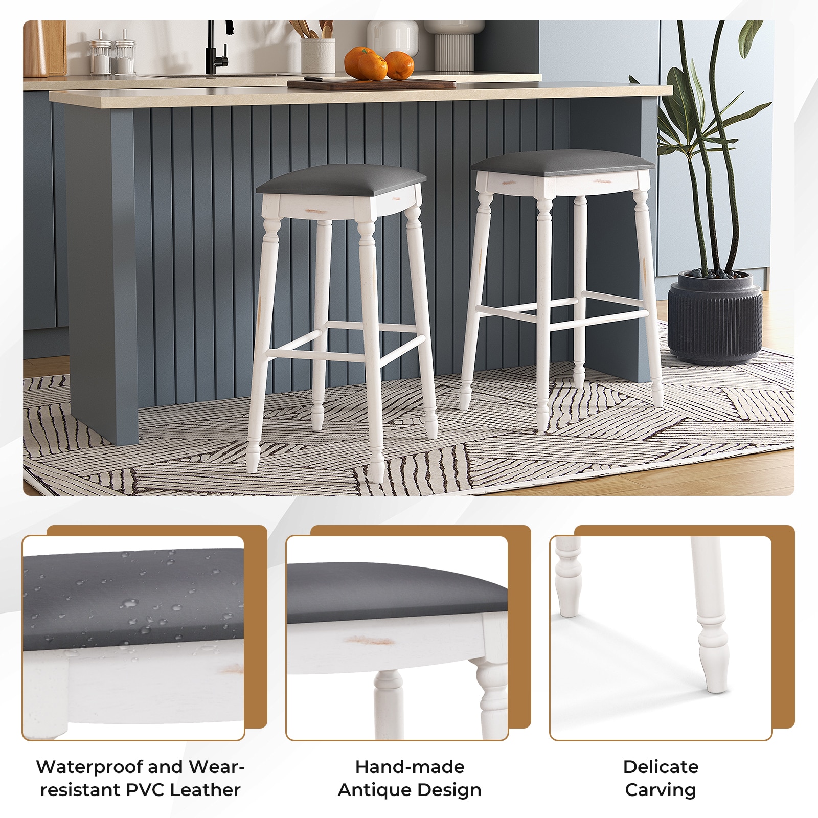 Slickblue Set of 2 Backless Bar Stools with Padded PVC Seats 24/ 29 ...