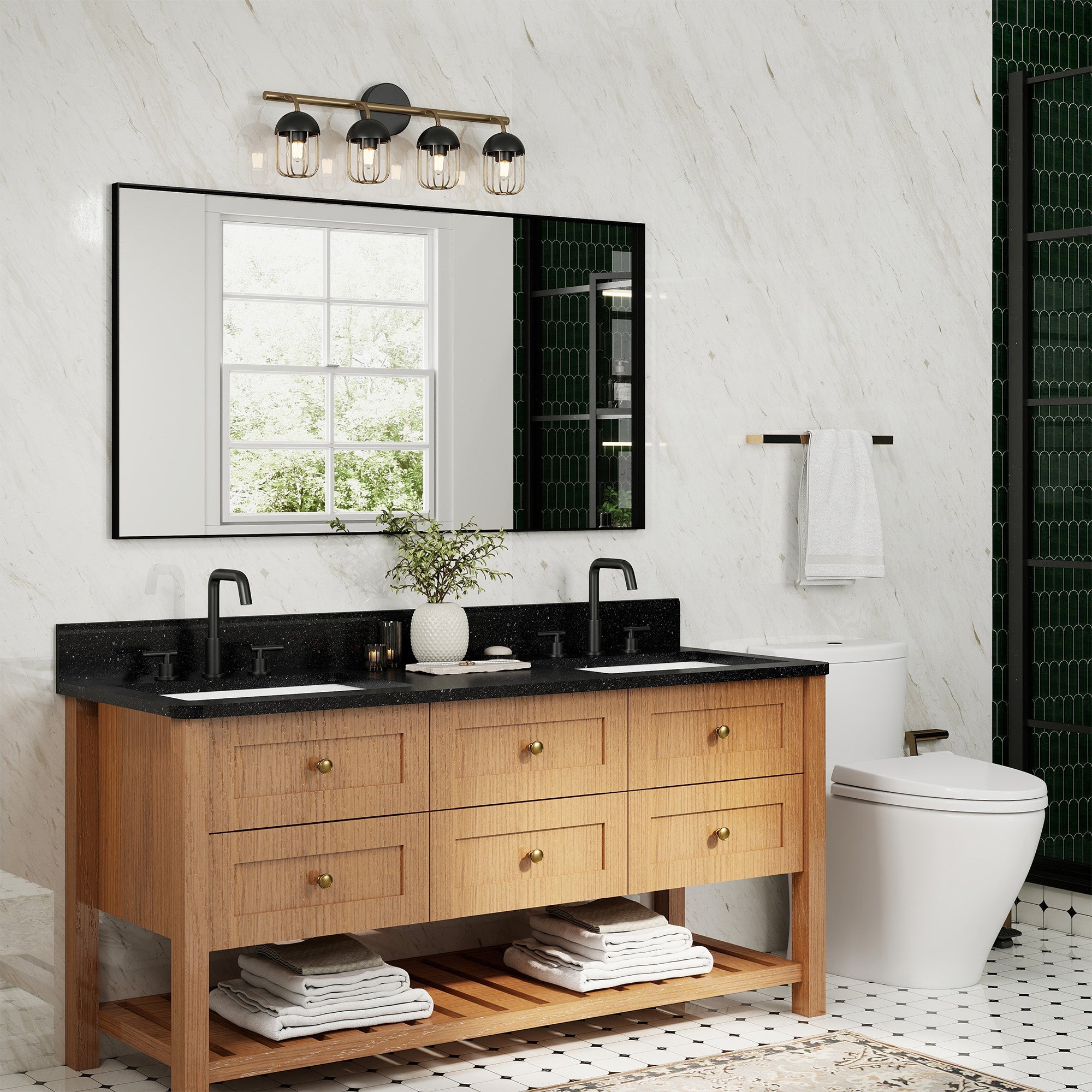 Vanityfus 36-in W 55-in H Rectangle Matte Black Framed Wall-Mounted ...