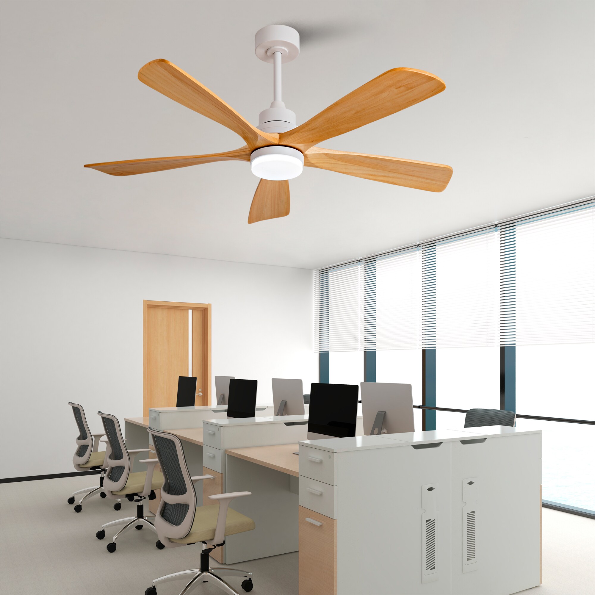 Blisstyle 52-in Black with Modern Wooden Wood Blades Ceiling Fan With ...