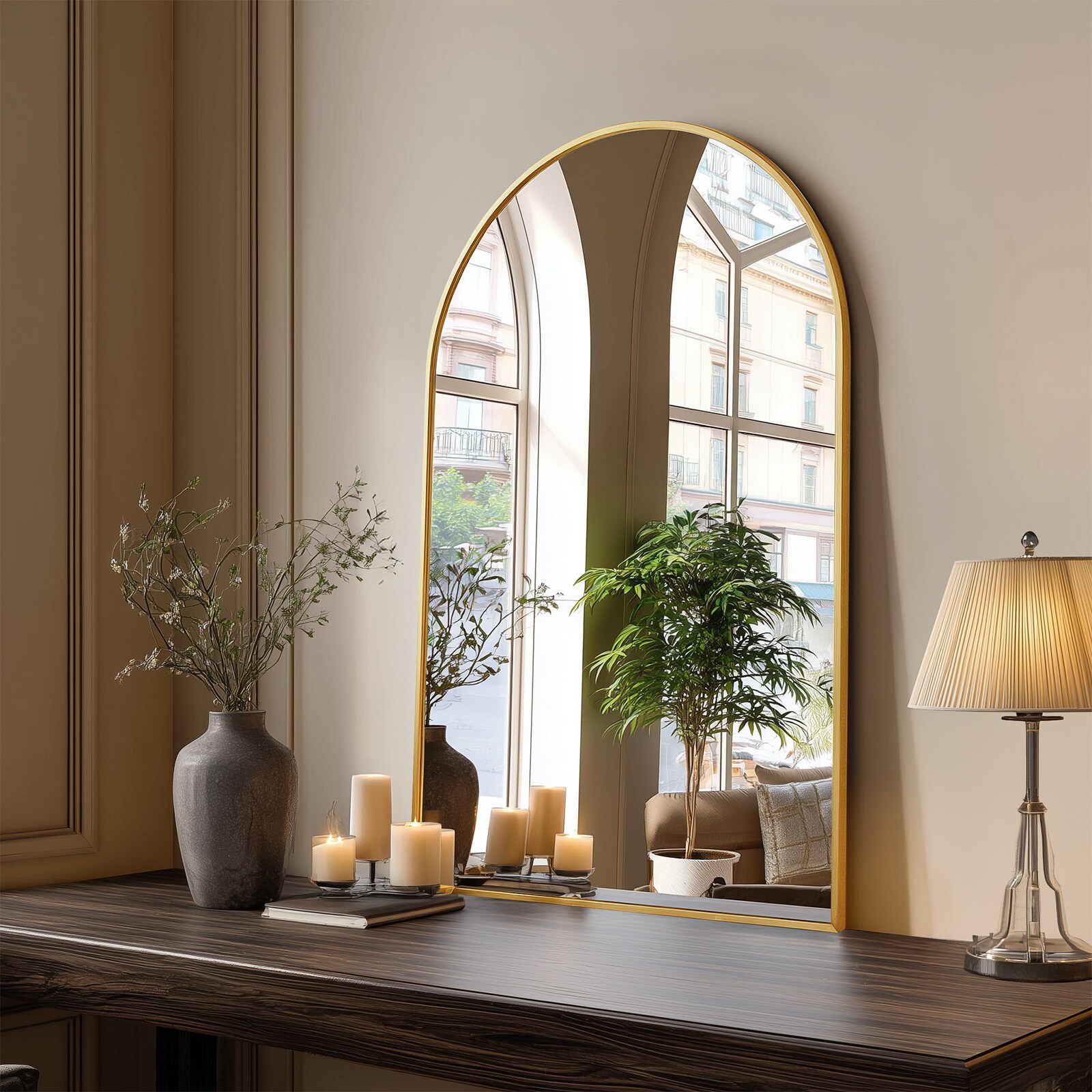 OOU 36 Inch Arched Bathroom Wall Mirror Gold Metal Frame HD Explosion ...