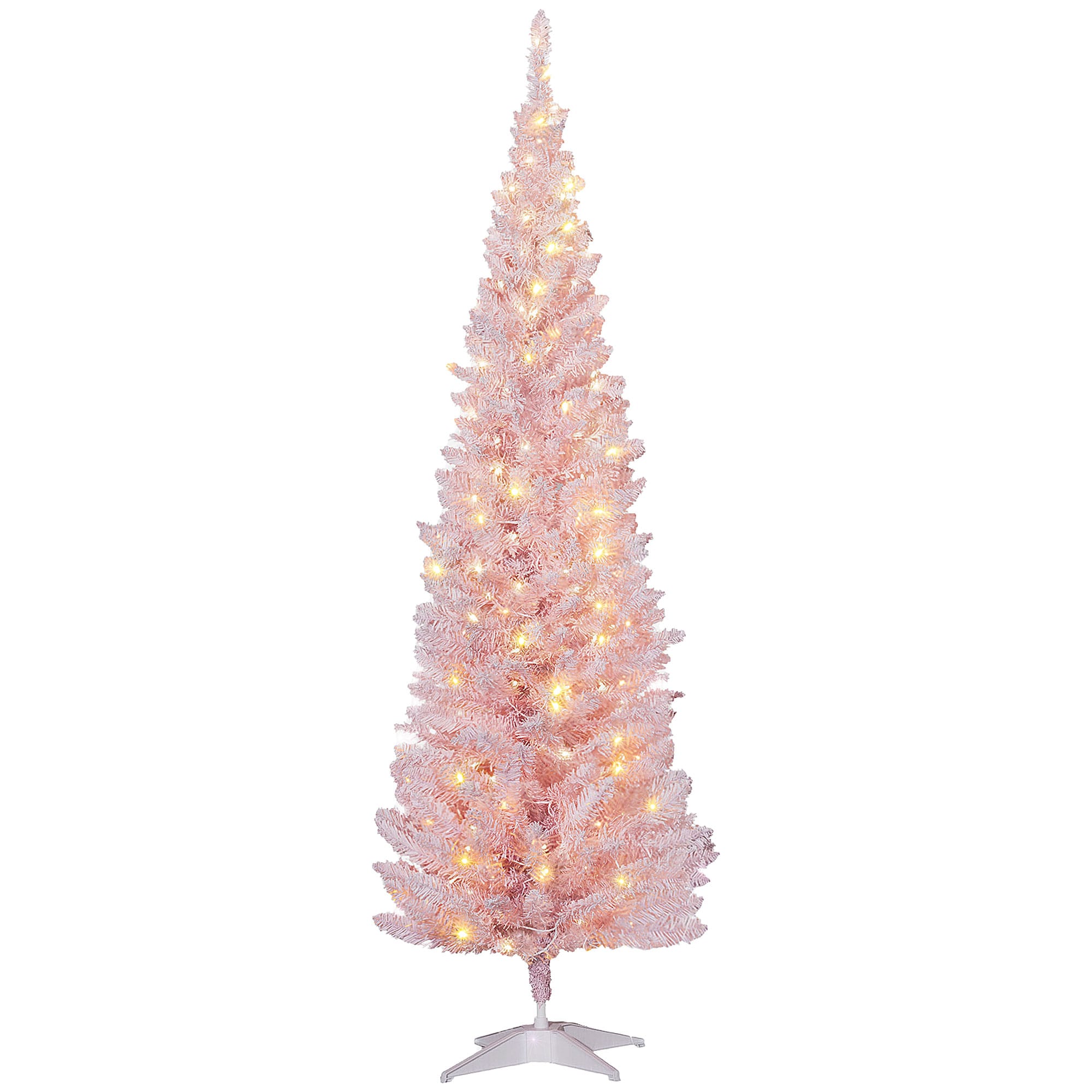 HomCom 6ft Tall Pre-Lit Slim Noble Fir Artificial Pencil Christmas Tree ...