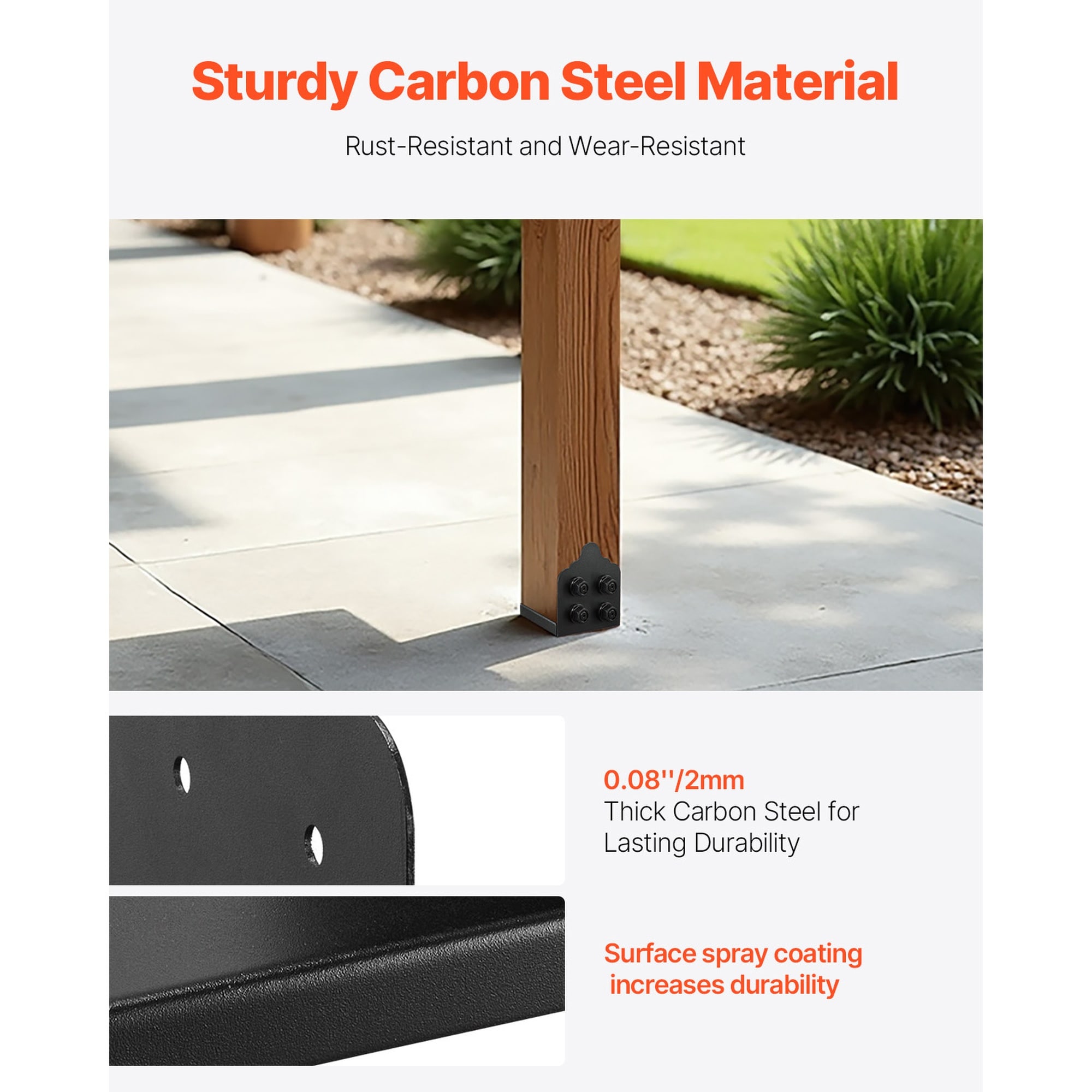 Wudkey Black 2 Pack 8x8 Post Base Brackets Heavy Duty Carbon Steel Post ...