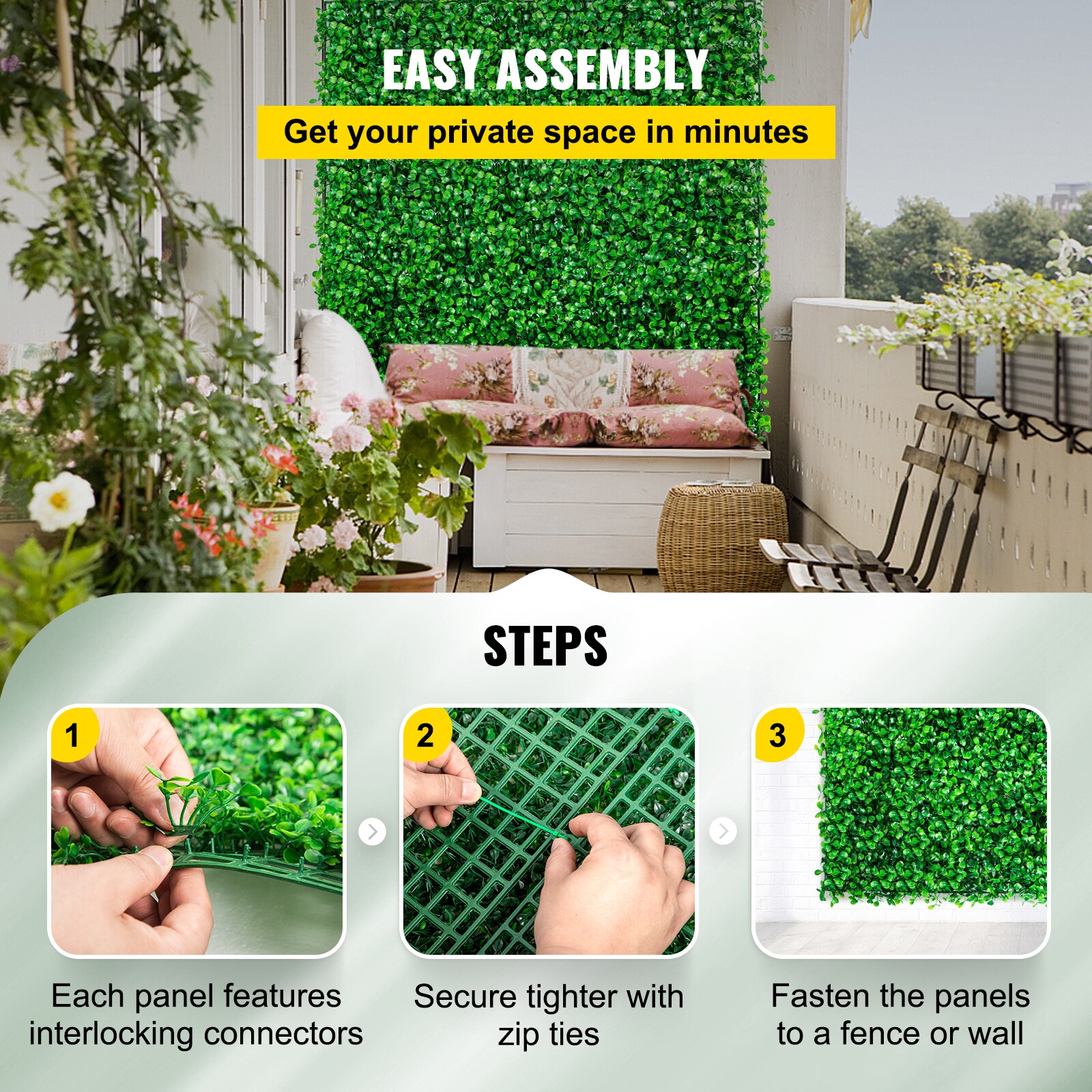 GIVIMO 24-in x 16-in Artificial Boxwood Hedge Wall Panels 4-Pack UV ...
