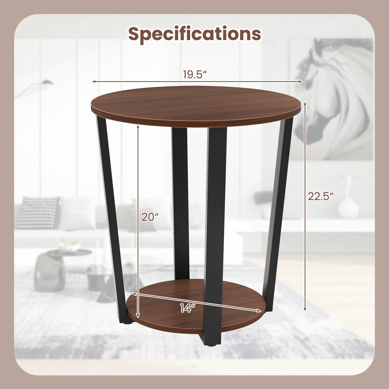 SUGIFT 2-Tier Round Open Shelf Metal Frame X-Shape Support Adjustable ...