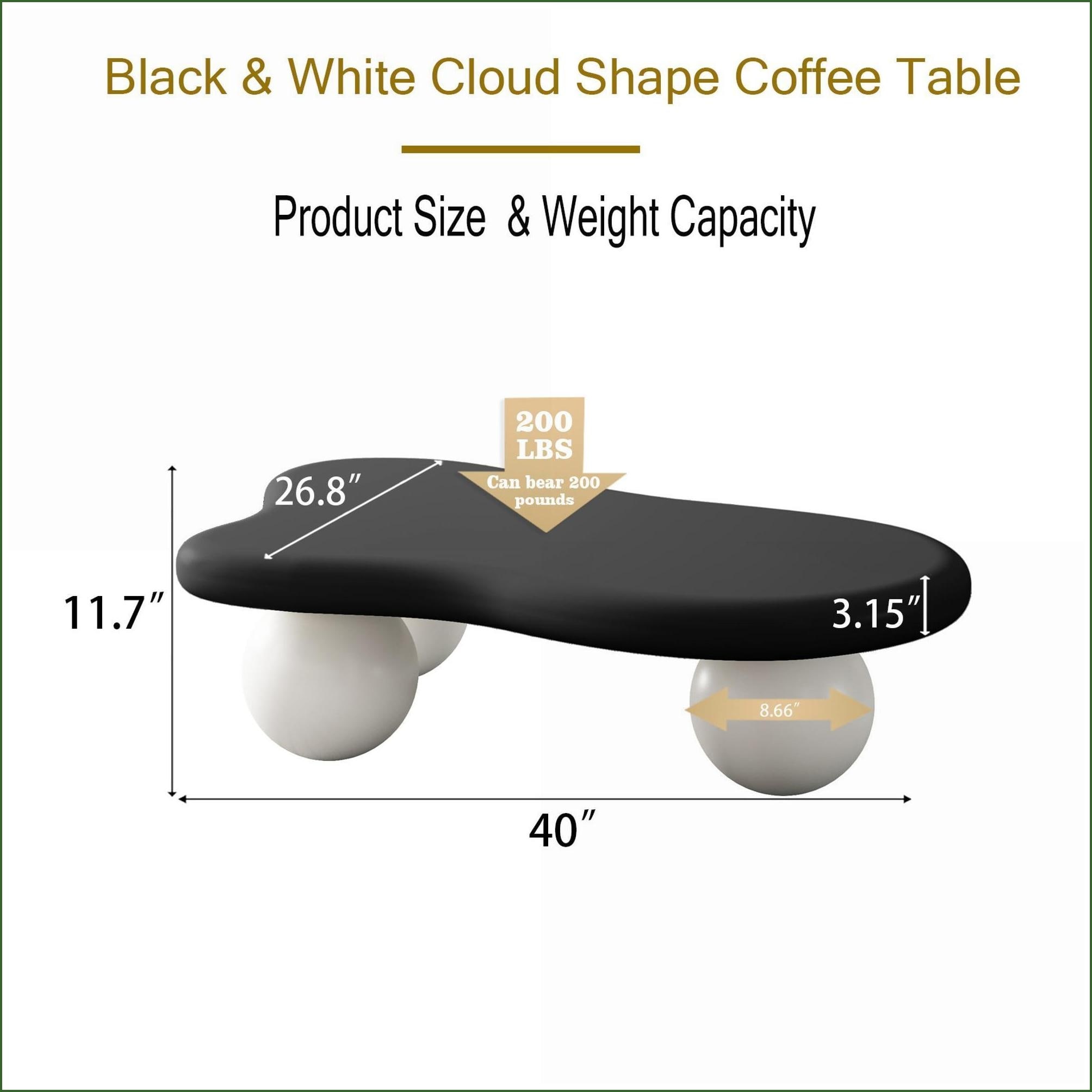 Watnature Cloud Shaped 40 Inch Living Room Coffee Table Spacious MDF ...