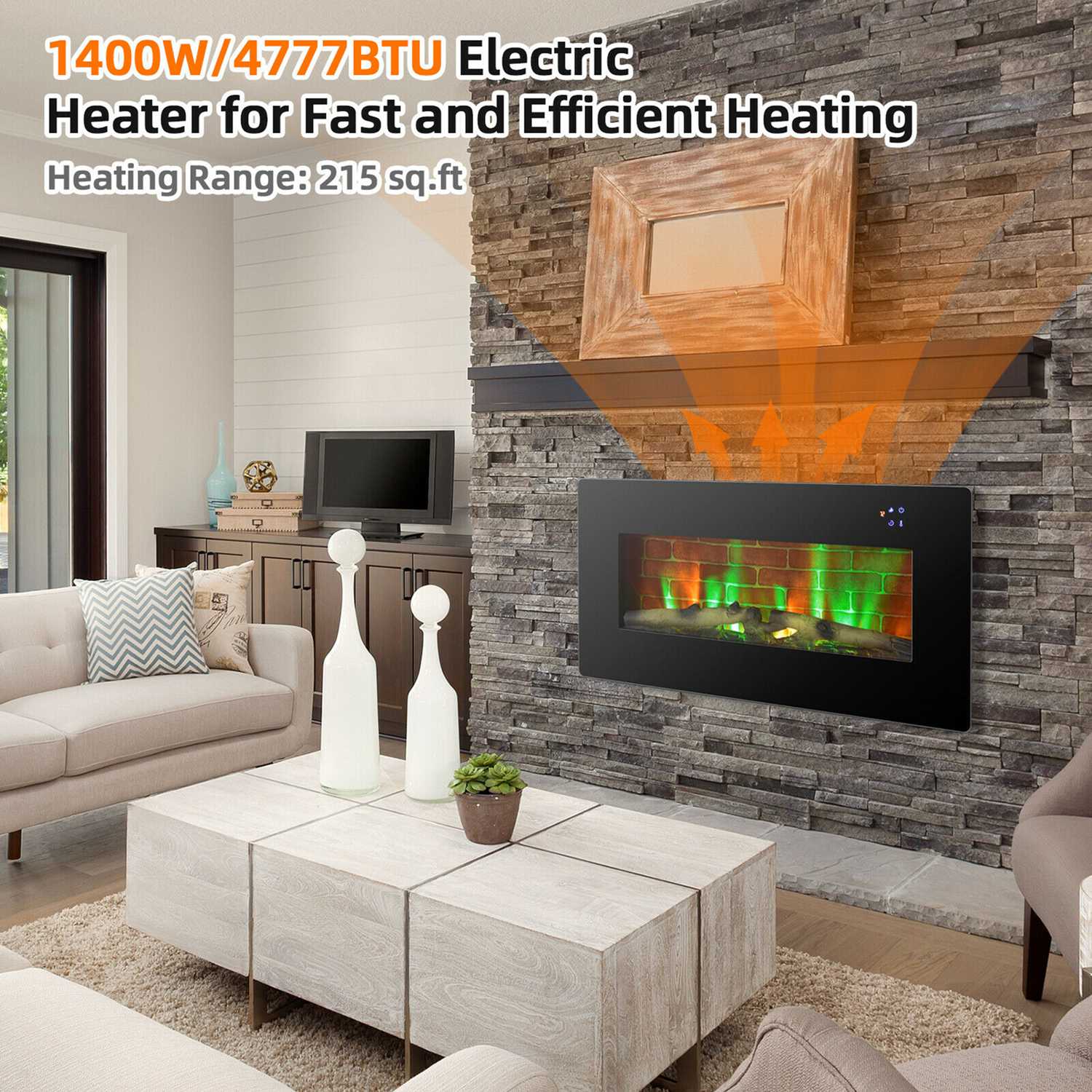 Costway 36 inches Electric Fireplace Wall Mounted and Freestanding ...