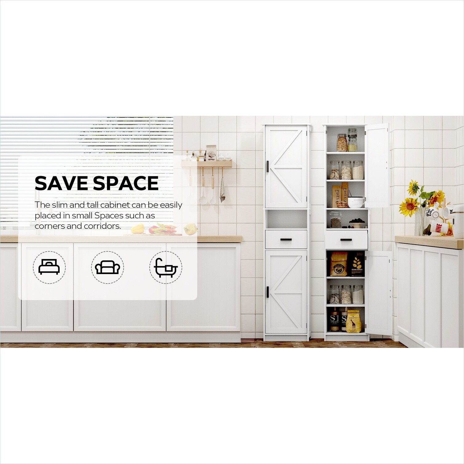 Naturefalls Tall Narrow Storage Cabinet with Two Barn Doors and Drawer ...