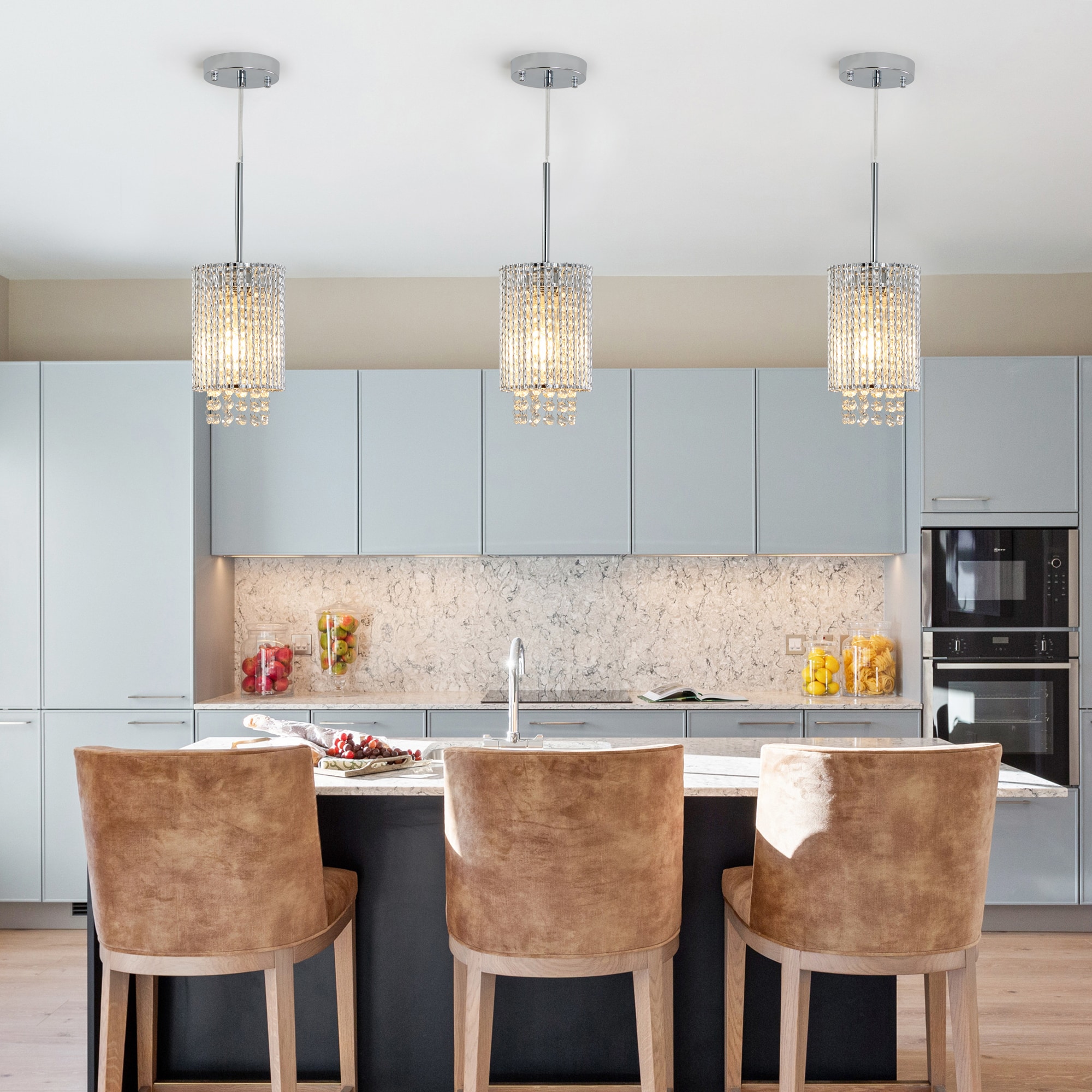 LUXEYARD 5in Modern Crystal Pendant Light 3-Pack Adjustable Chrome ...